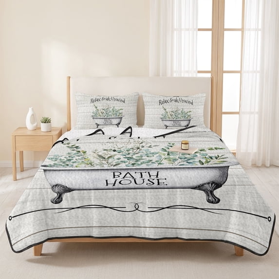 Bathtub Eucalyptus Relax Soak Unwind Quote 3 Pieces Quilt Set,1 Quilt ...