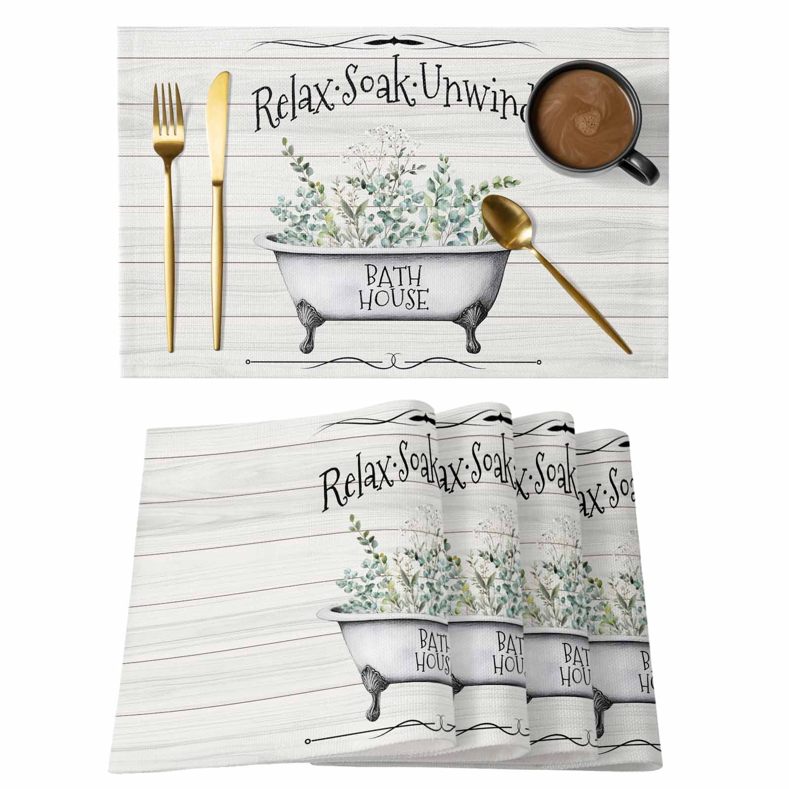 Bathtub Eucalyptus Relax Soak Unwind Quote Placemats Set of 6,Wipeable ...