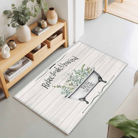 Bathtub Eucalyptus Relax Soak Unwind Quote Rectangle Rug 2'x3' Wood ...