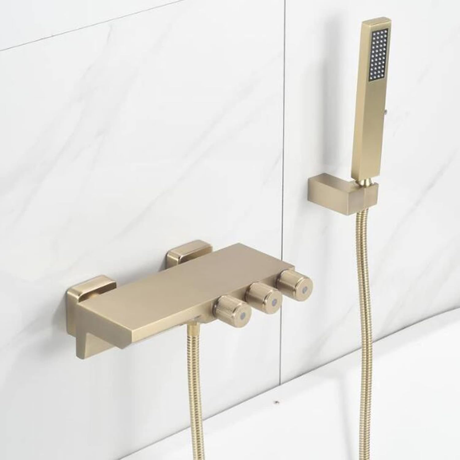 Bathtub Faucet with Handheld Shower Wall Mounted Waterfall Faucet Brass ...