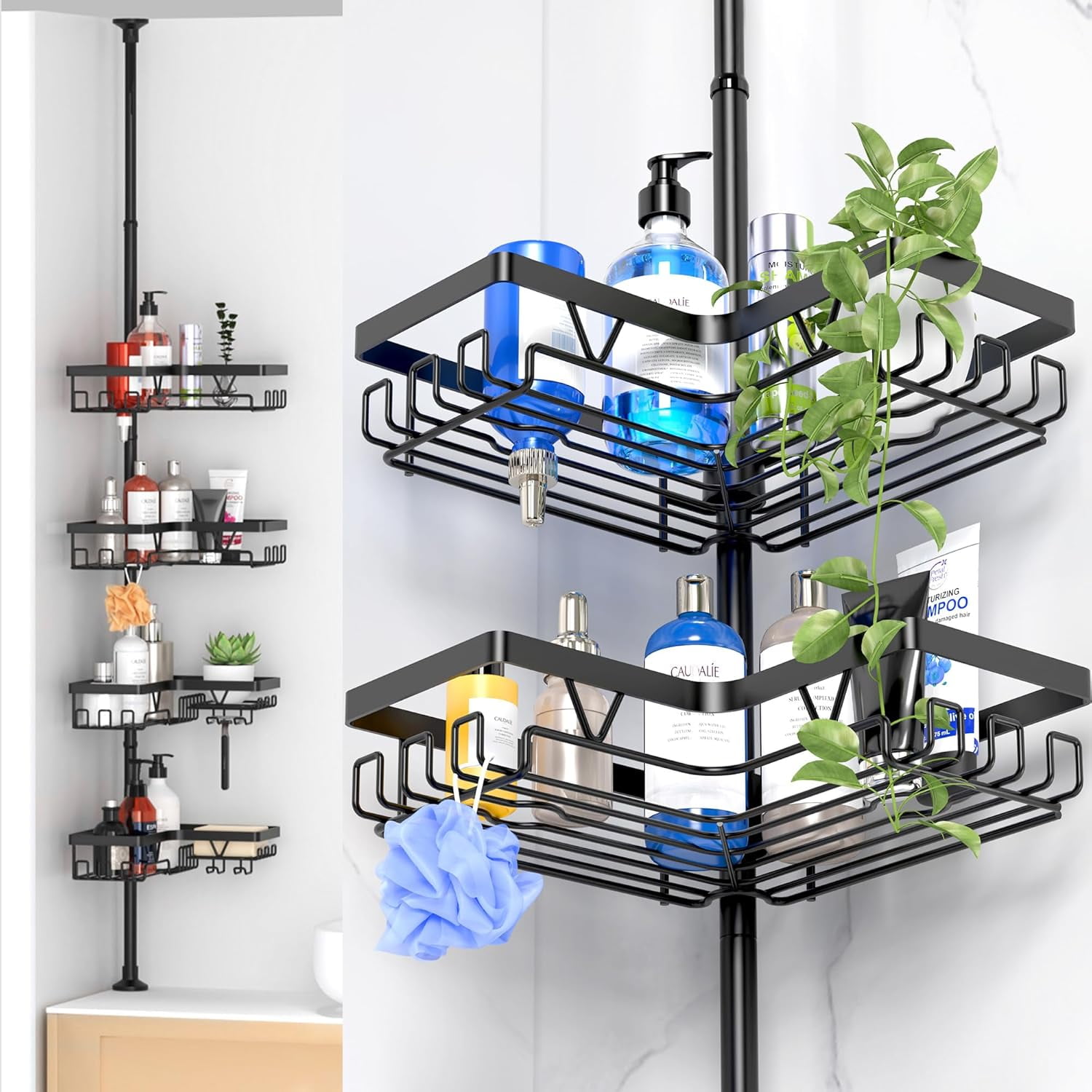 Bathtub Organizer for Tub Corner - 4-Tier Corner Shower Caddy with ...