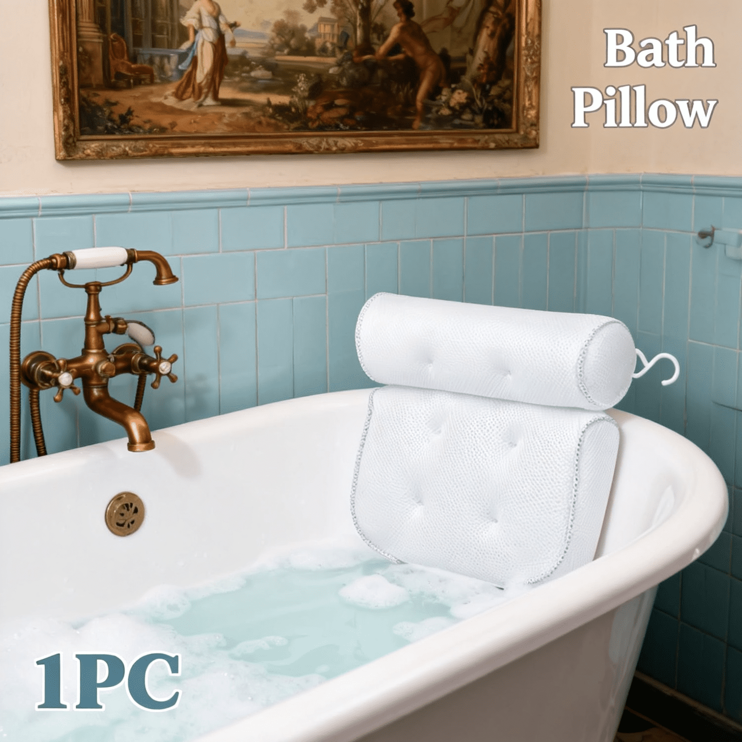 Bathtub Pillow for Long Soaks, 4D Ergonomic Shape Supports Head Neck ...