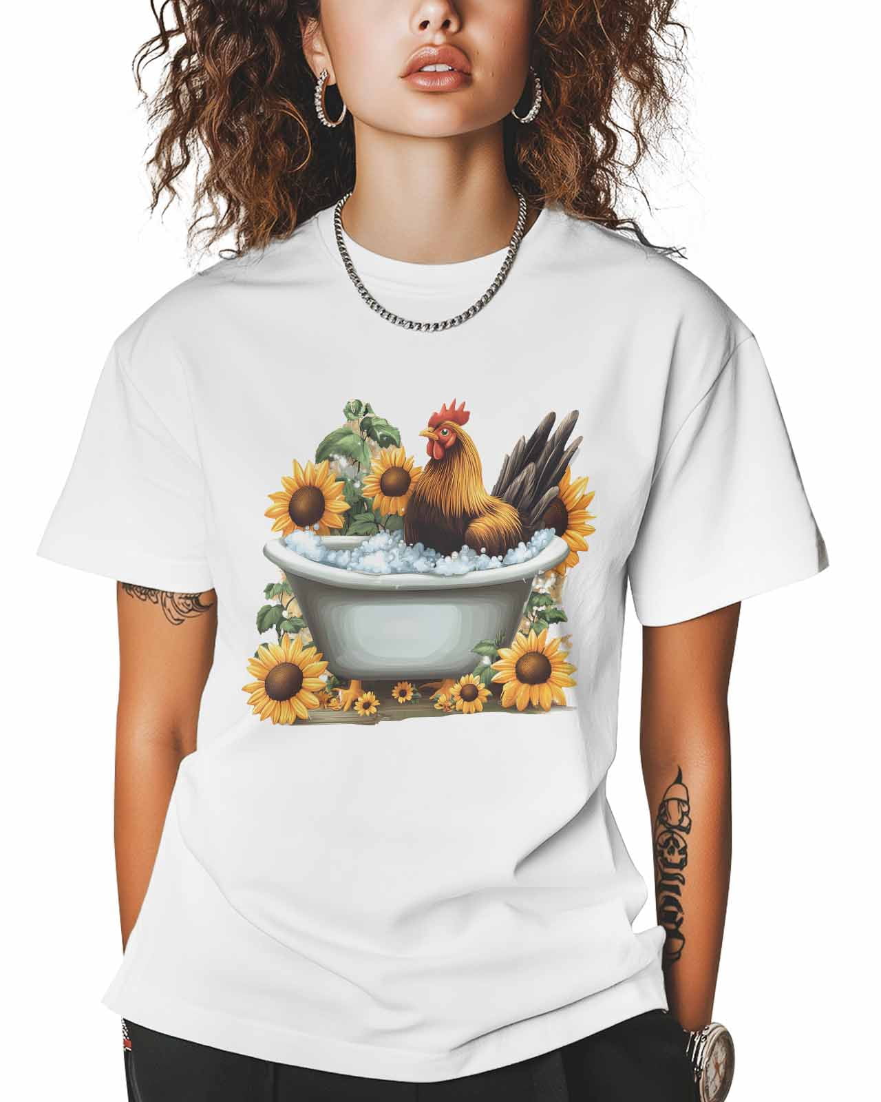 Bathtub Rooster T Shirts for Women Short Sleeve Cotton Crewneck T-Shirt ...