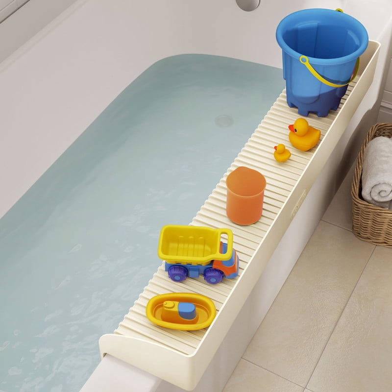 Bathtub Splash Guard Play Shelf - Silicone Toy Tray Caddy Holder, Extra ...