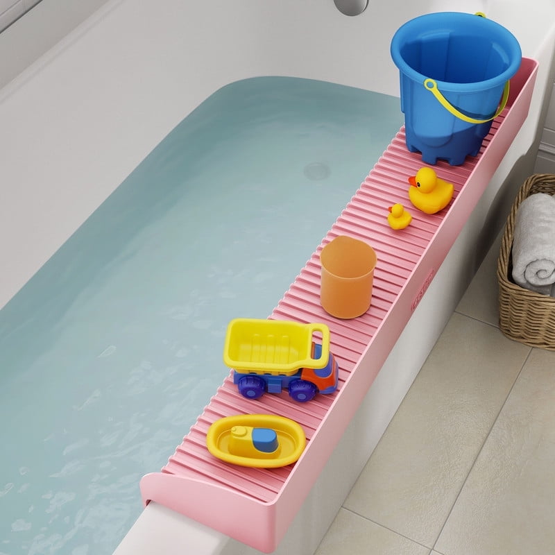 Bathtub Splash Guard Play Shelf - Silicone Toy Tray Caddy Holder ...