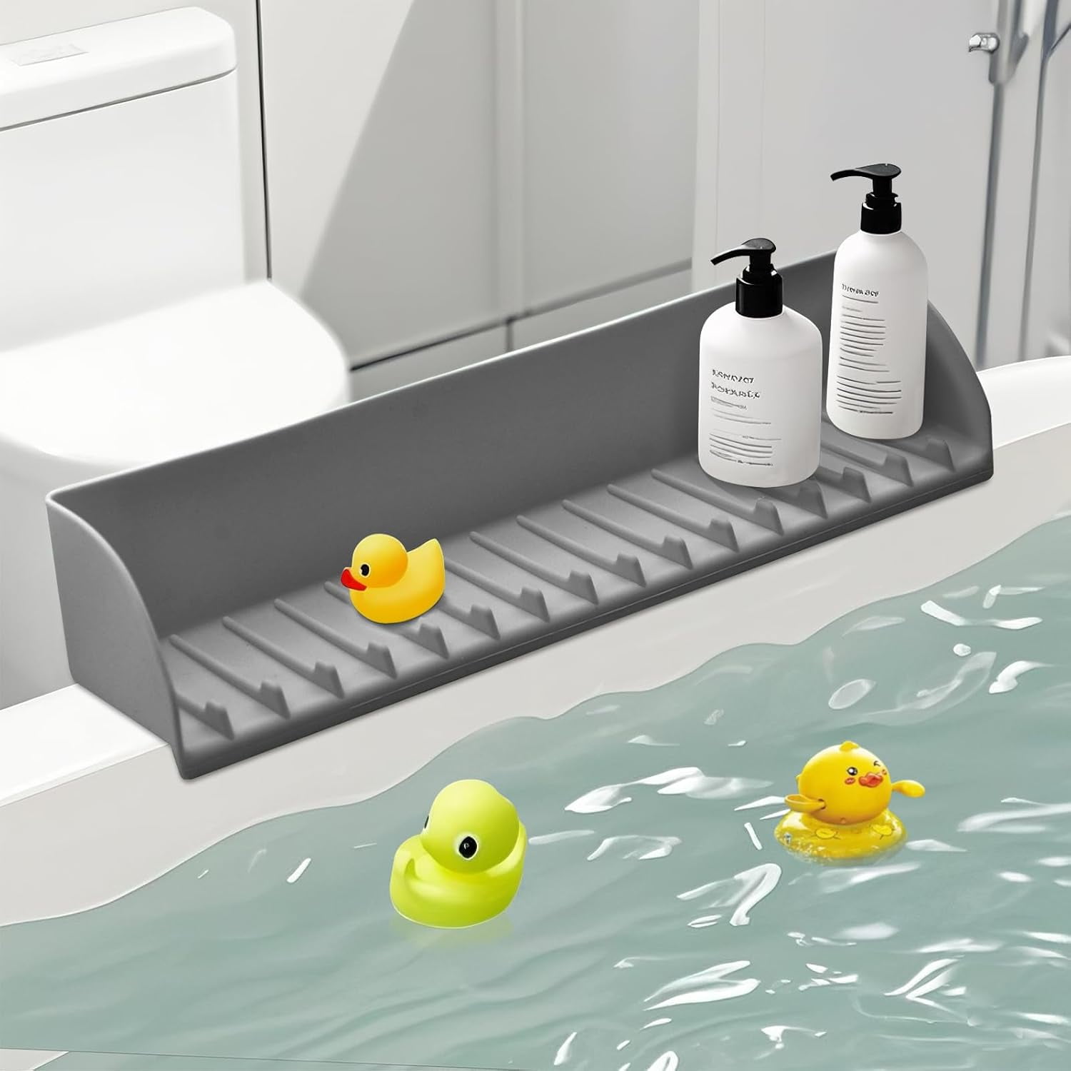 Bathtub Splash Guard - Silicone Bath Splash Guard Shelf - Bath Toy ...