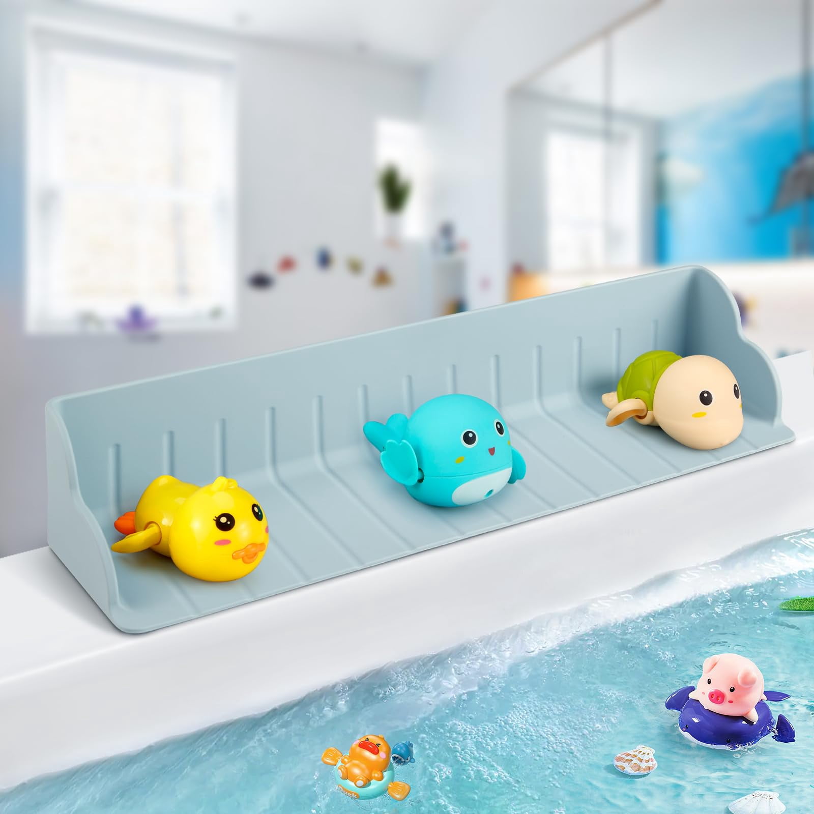 Bathtub Splash Guard for Tub, Silicone Bathtub Caddy Tray with Play ...
