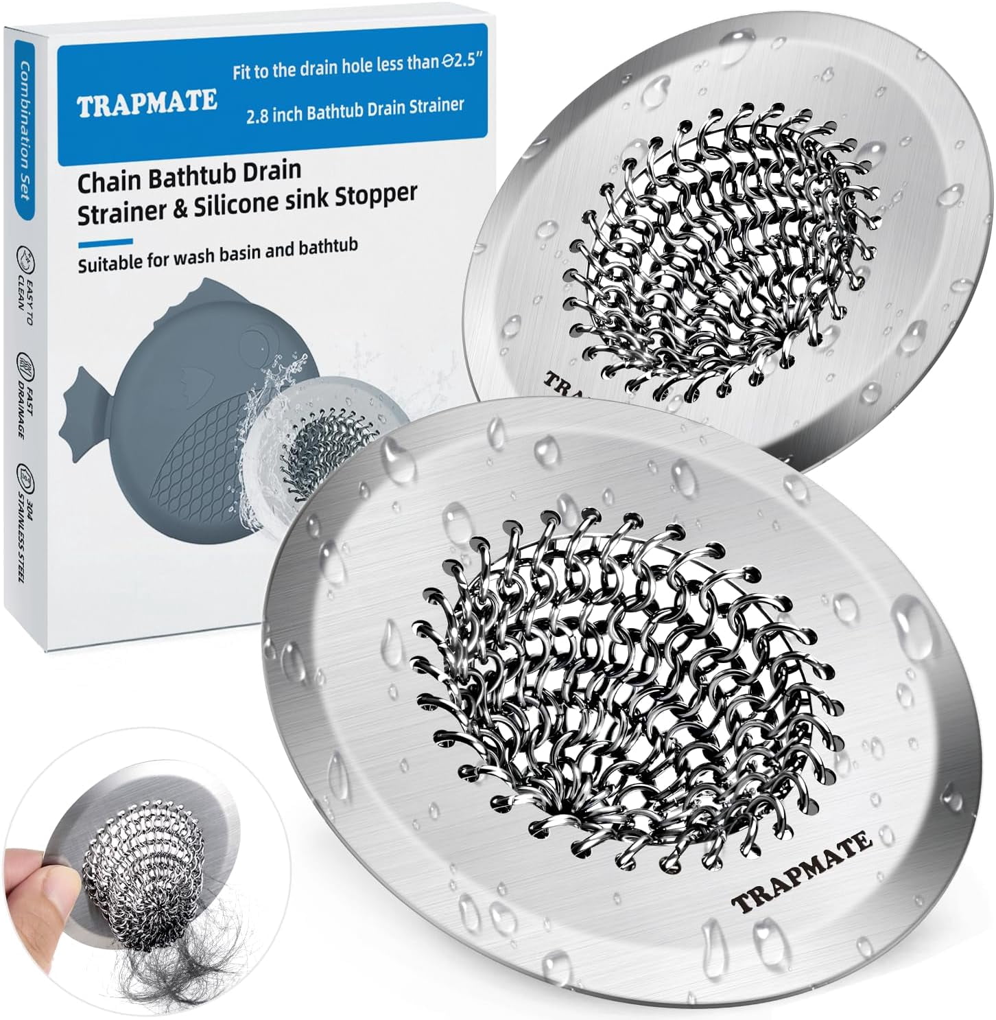 Bathtub Stopper Drain Strainer Kit, Easy Clean Tub Shower Drain Hair ...