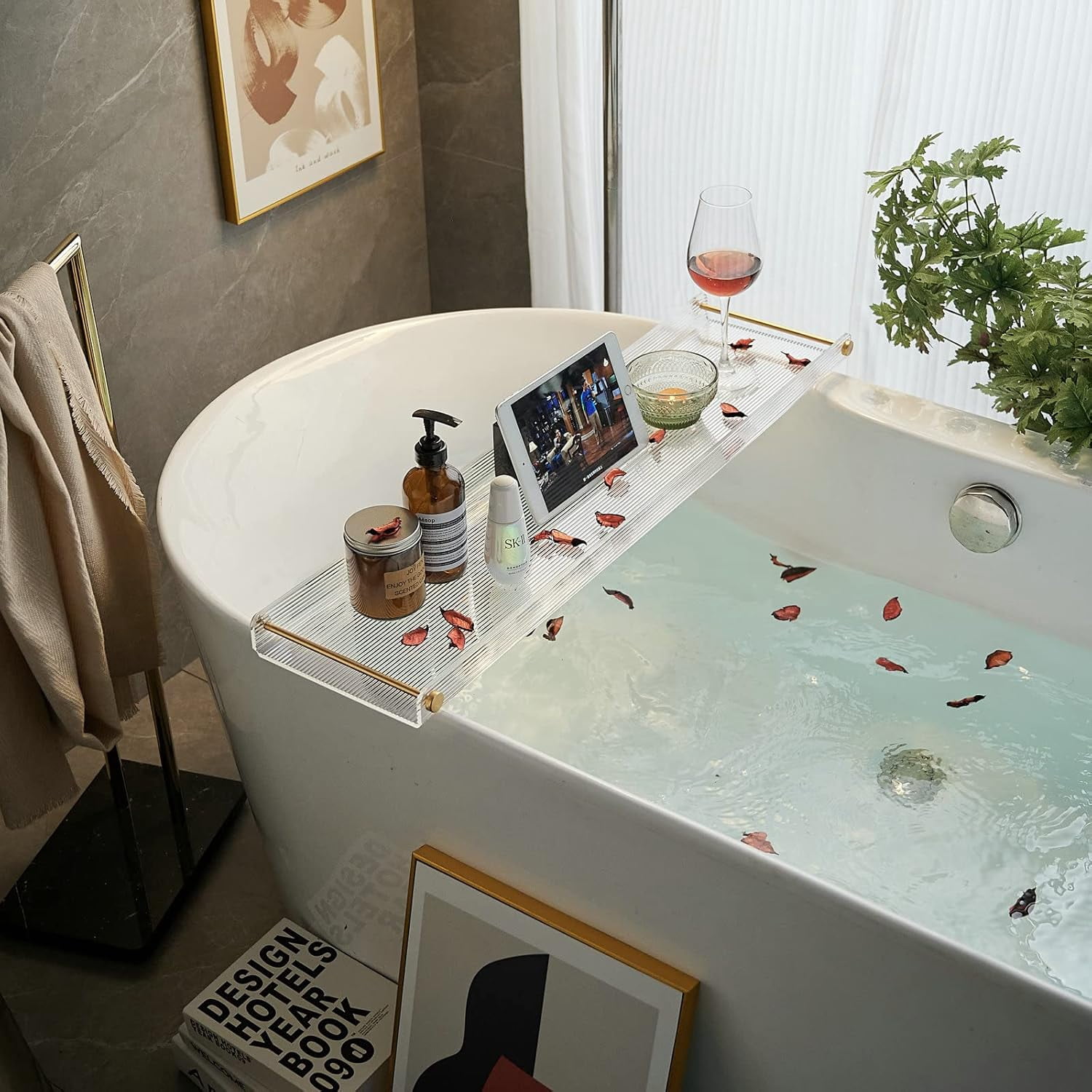 Bathtub Tray Acrylic Bath Tray Bathtub Caddy Non-Slip Bath Tub Tray ...