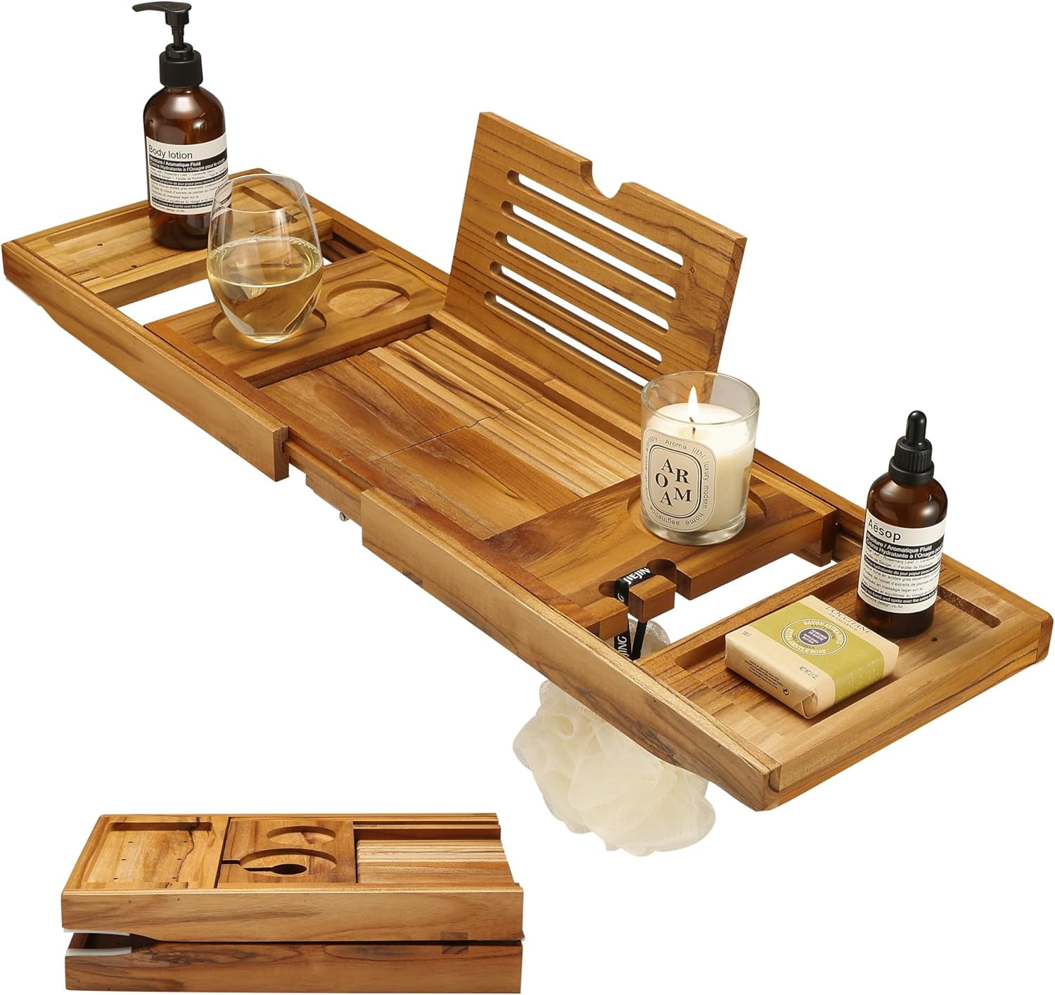 Bathtub Tray, Teak Bath Tub Tray, Wood Bath Caddy, Foldable Bath Table ...