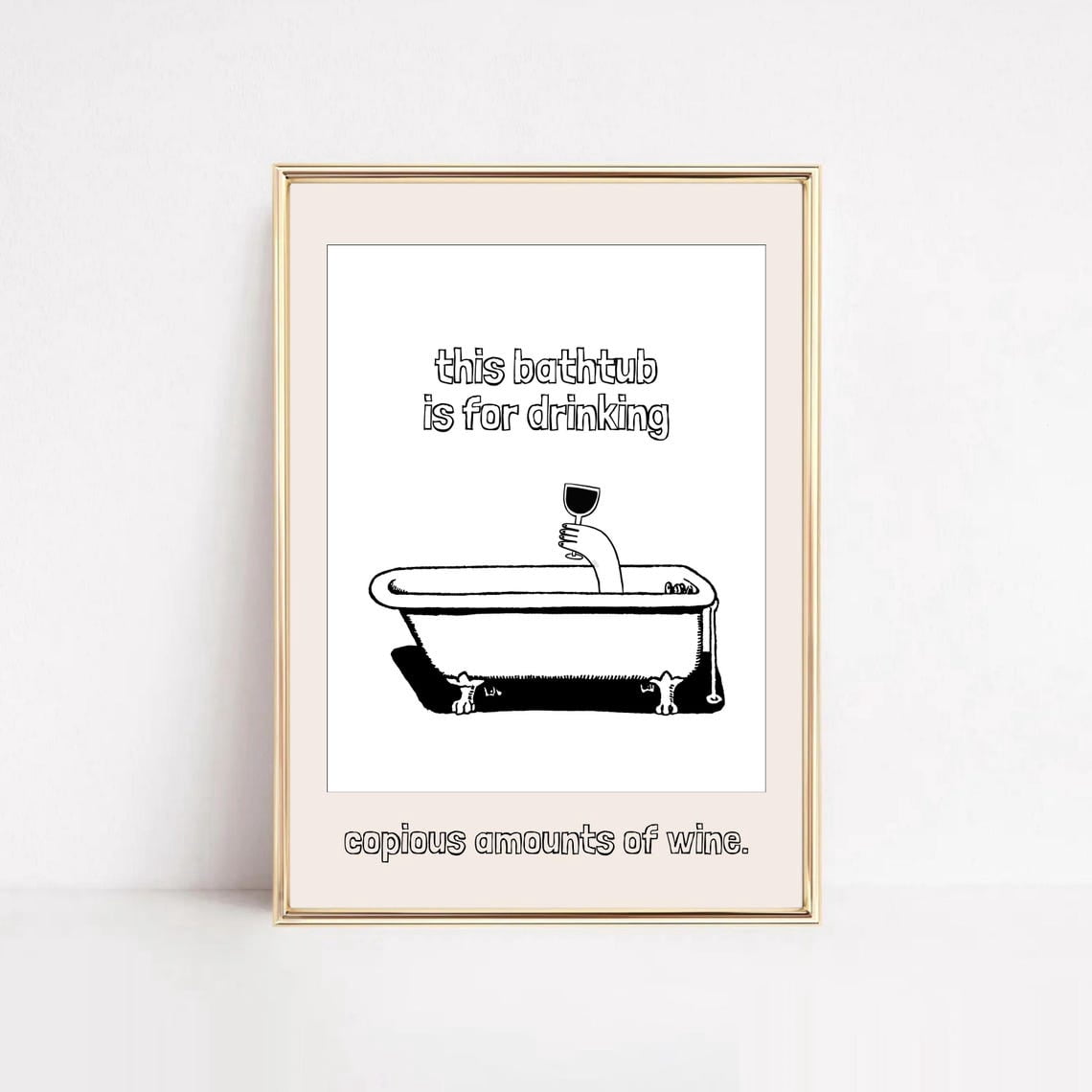 Bathtub Wine Relaxing Self Care Modern Bathroom Poster Art, Stretched ...