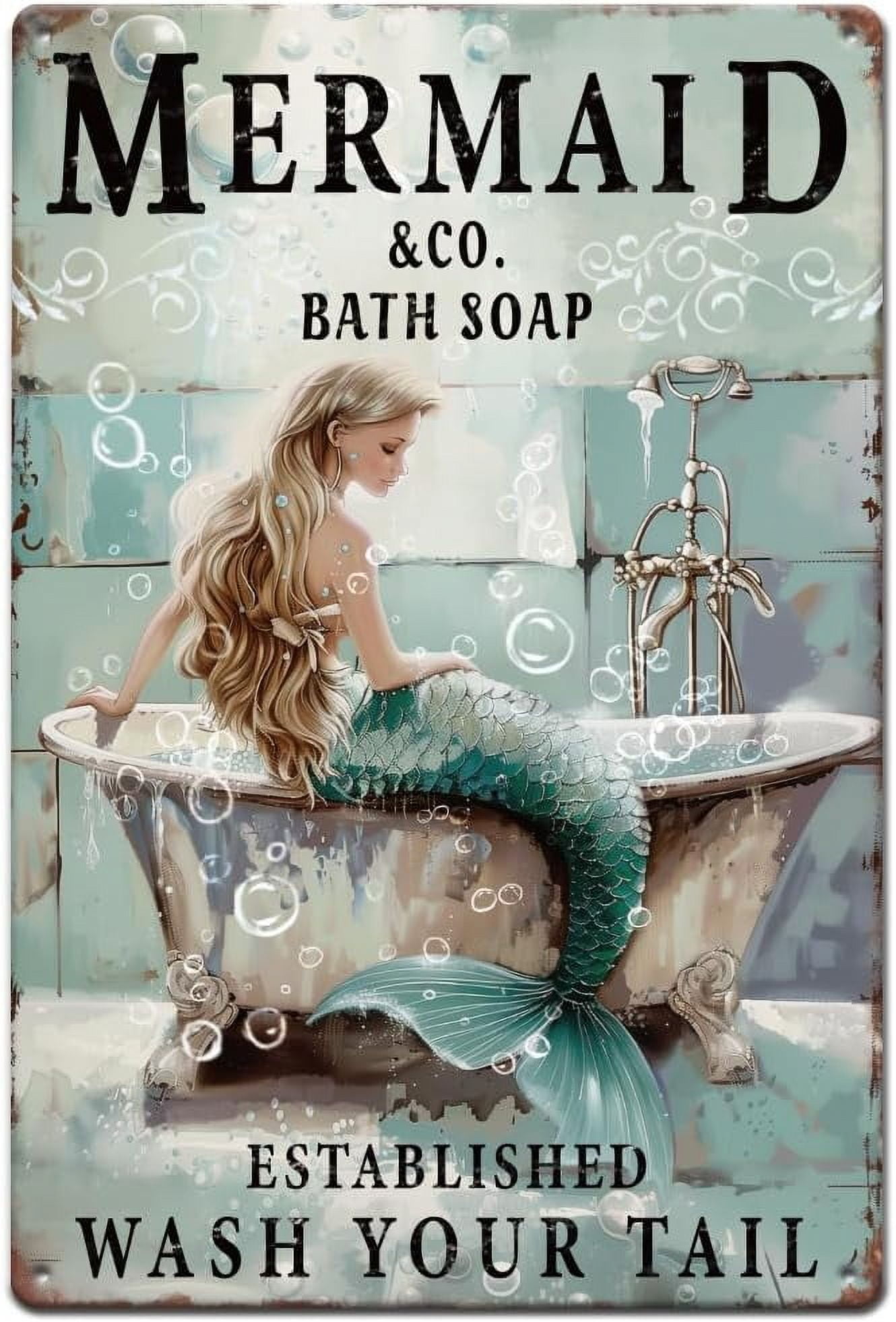 Bathtubs Mermaid Metal Tin Sign Vintage Bathroom Tin Signs Wash Your ...