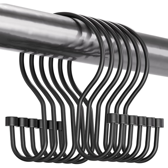 Bathway Shower Curtain Hooks Black Rings, Simple Double Hook Rust Proof ...