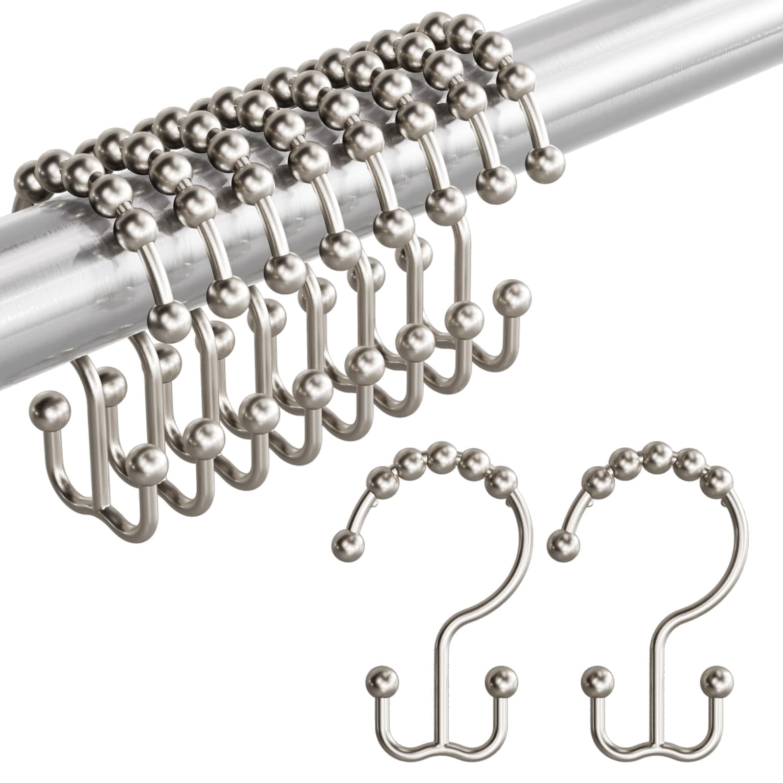 Bathway Shower Curtain Rings, Rust-Resistant Metal Double Shower Hooks ...