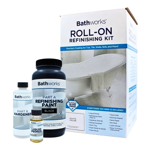 Bathworks Roll-On Bathtub Refinishing Kit, Black, Porcelain and Enamel ...