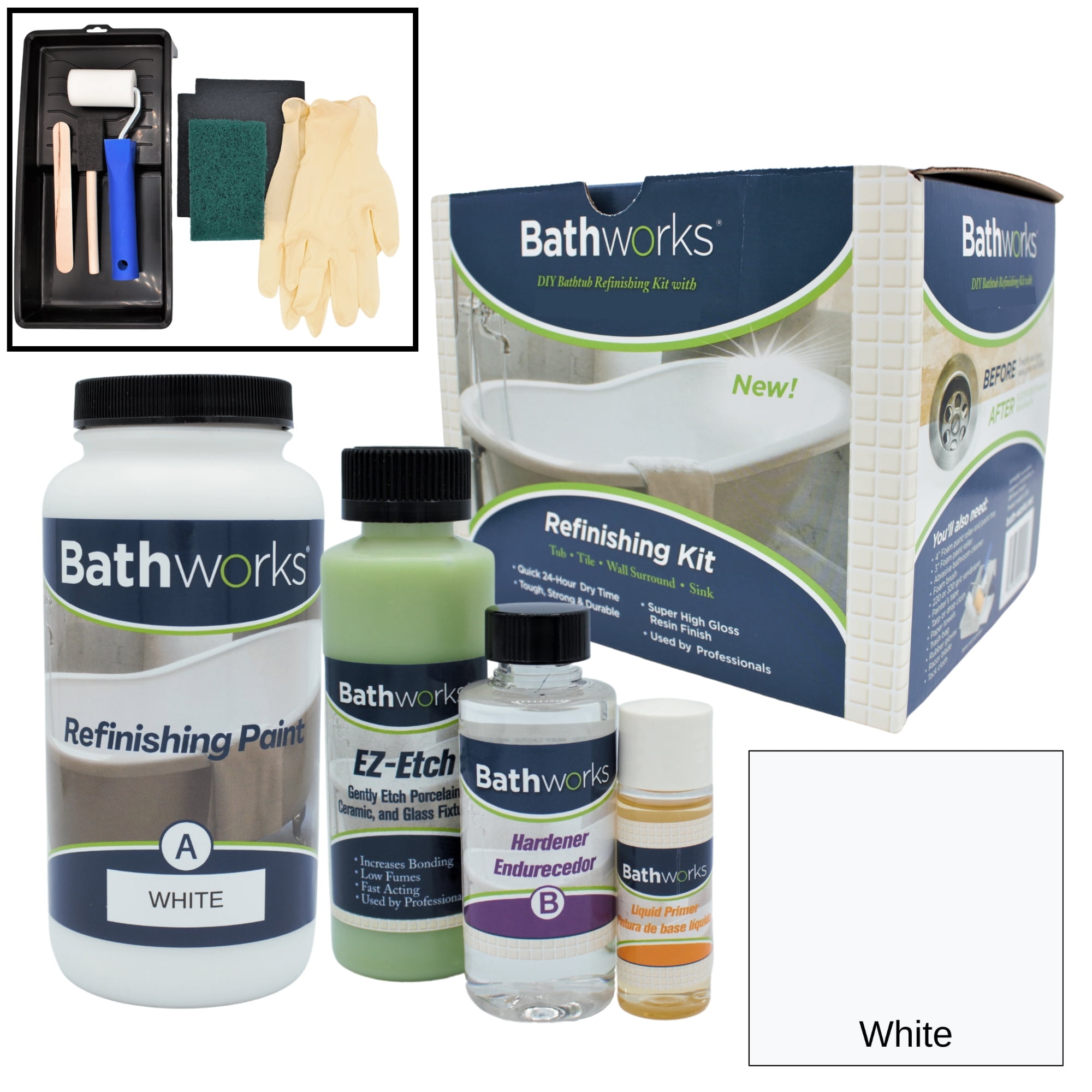 Bathworks Bathroom Sink & Tiles Refinishing Kit (White), Porcelain ...