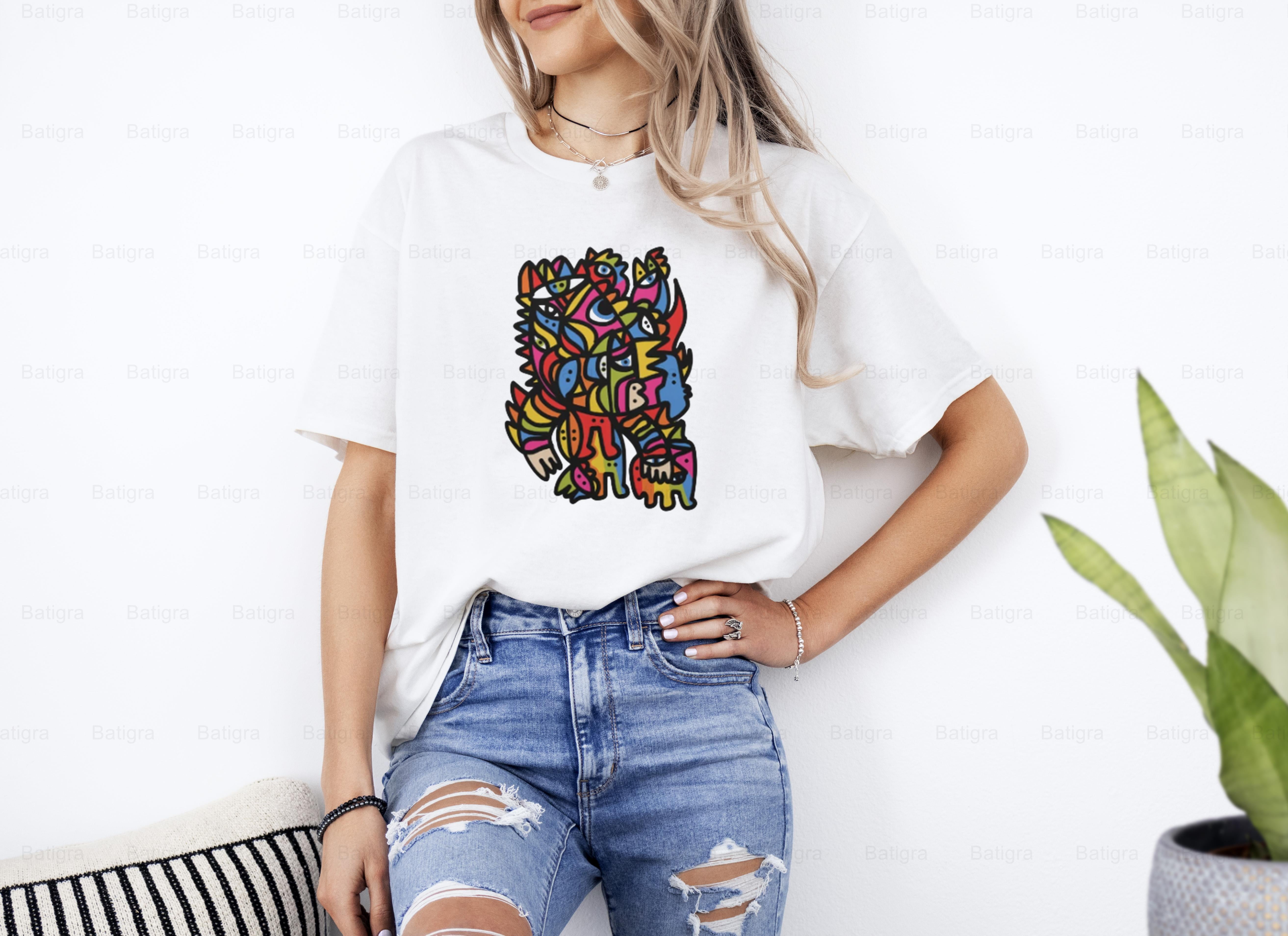 Batigra1 Rainbow Aztec Divinity Graphic Street Art Tee, for men & women ...