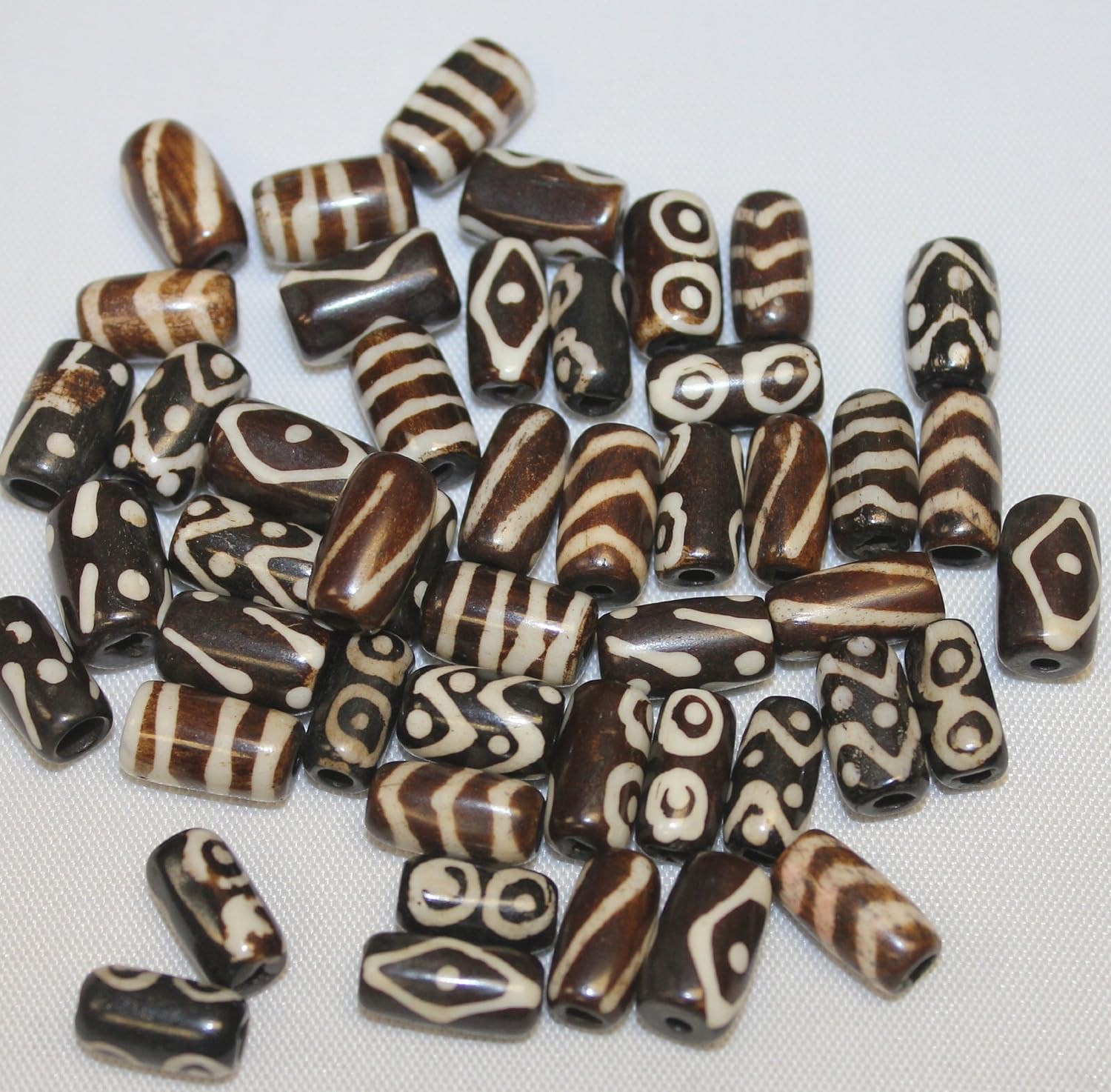 Batik Bone Beads - 0.5" Tube (Pipe)., Unique 6-8 Batik Pattern - Total ...