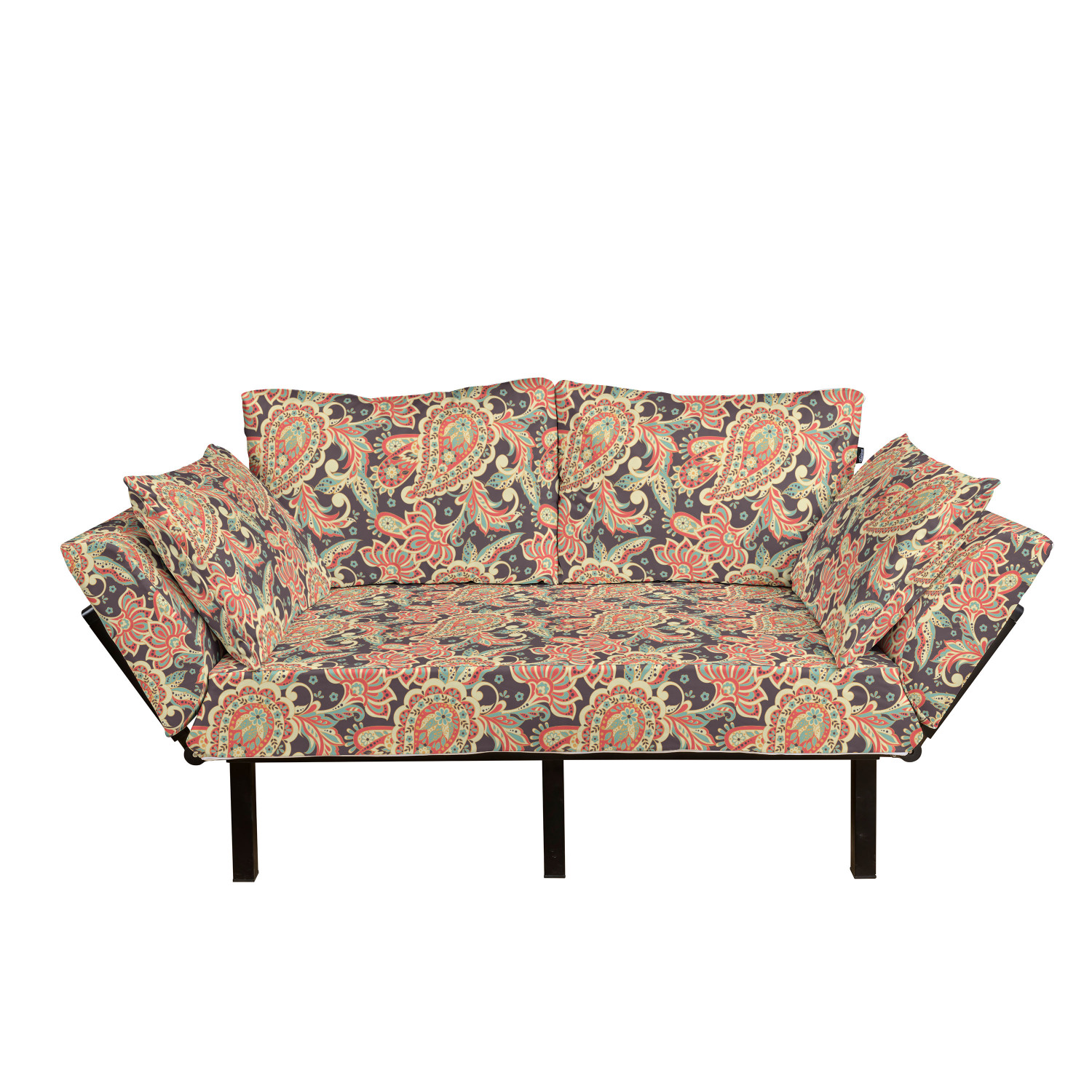 Batik Futon Couch, Vintage Pattern in Style Curly Leaves and ...