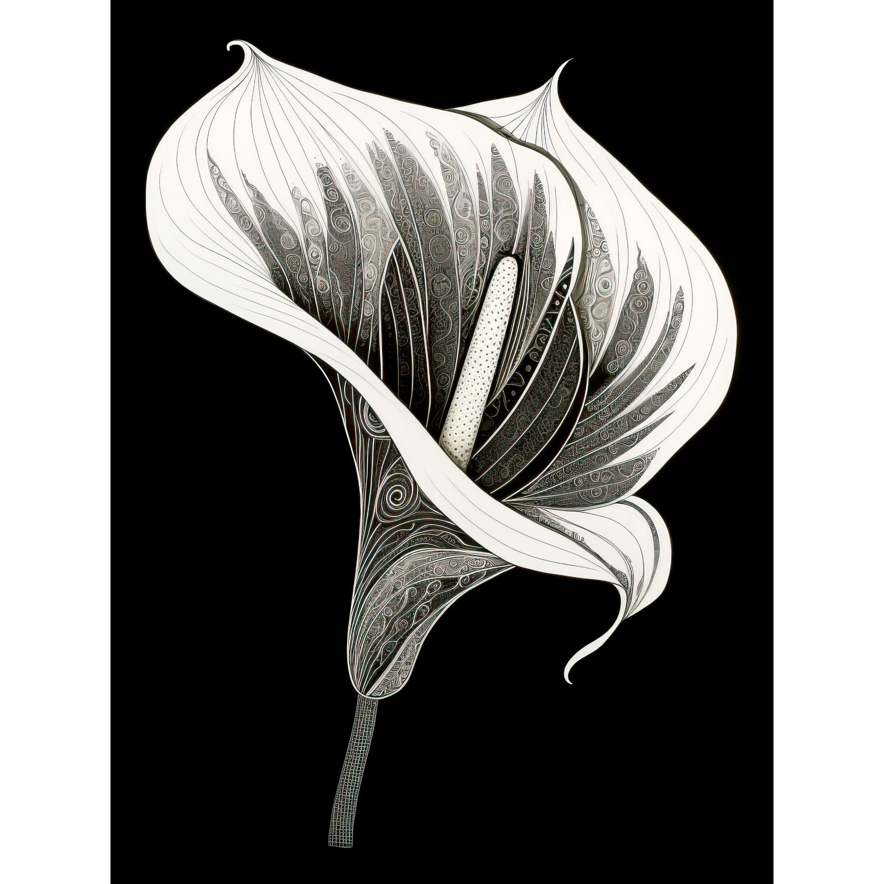 Batik Style Black and White Calla Lily Flower Extra Large XL Wall Art ...