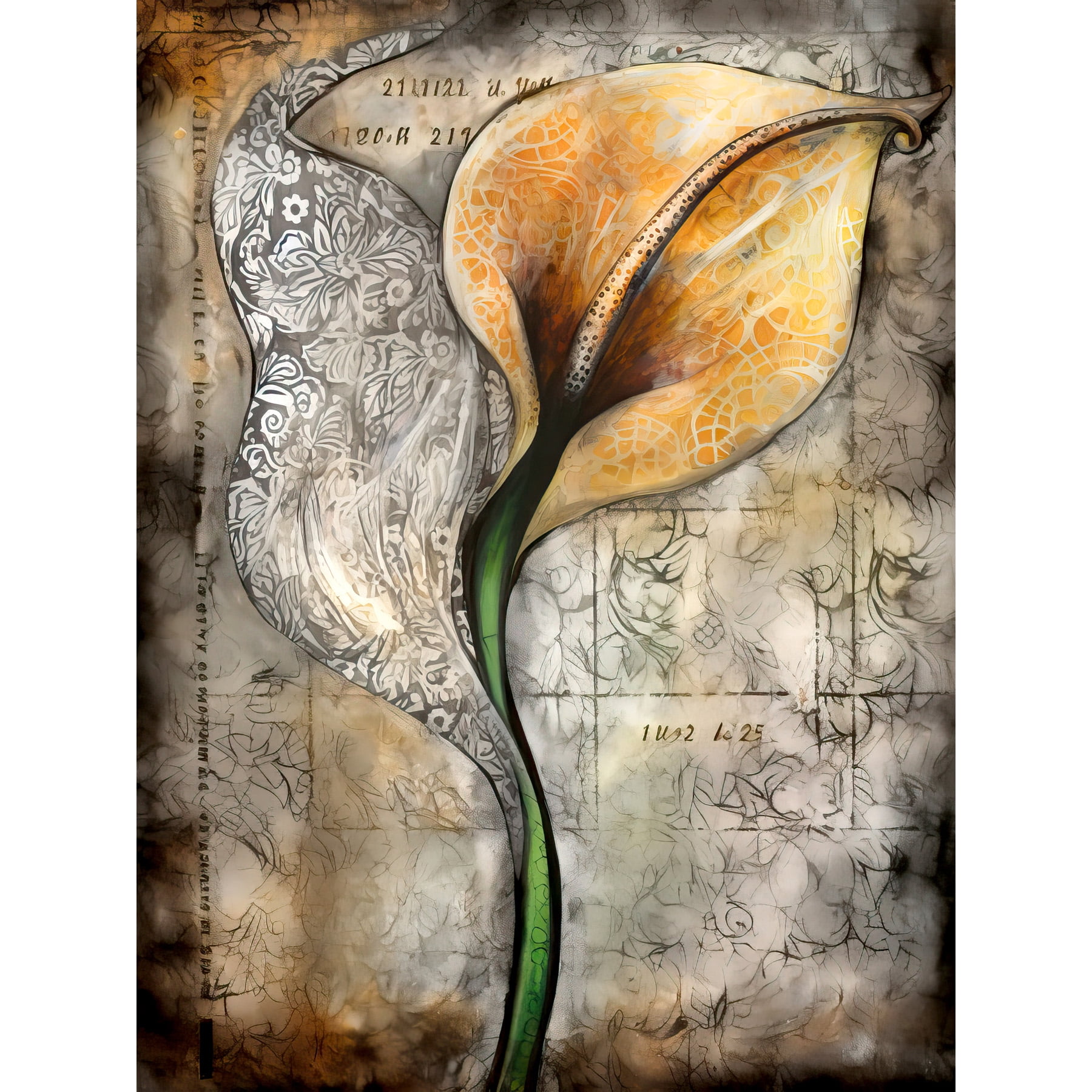 Batik Style Pattern Calla Lily Flower Bloom Extra Large XL Wall Art ...