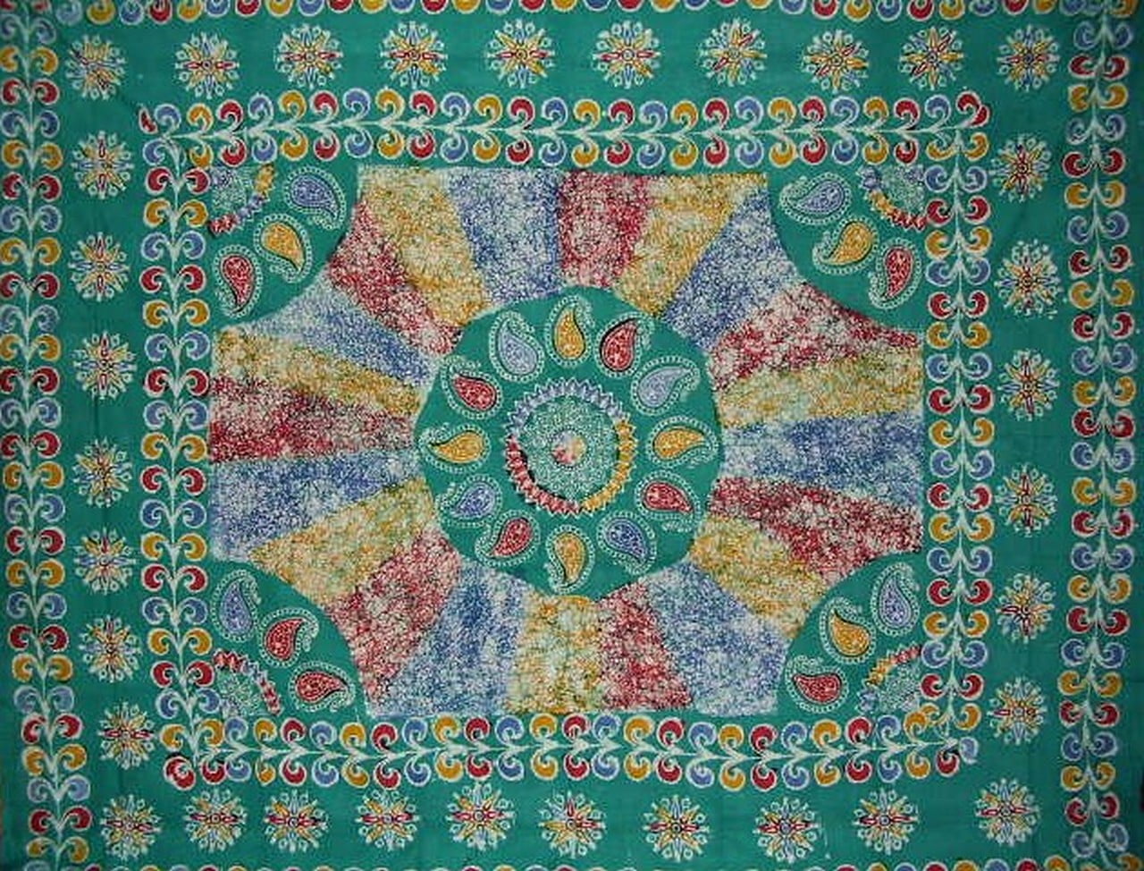 Batik Tapestry Cotton Bedspread 108" x 88" Full-Queen Green - Walmart.com