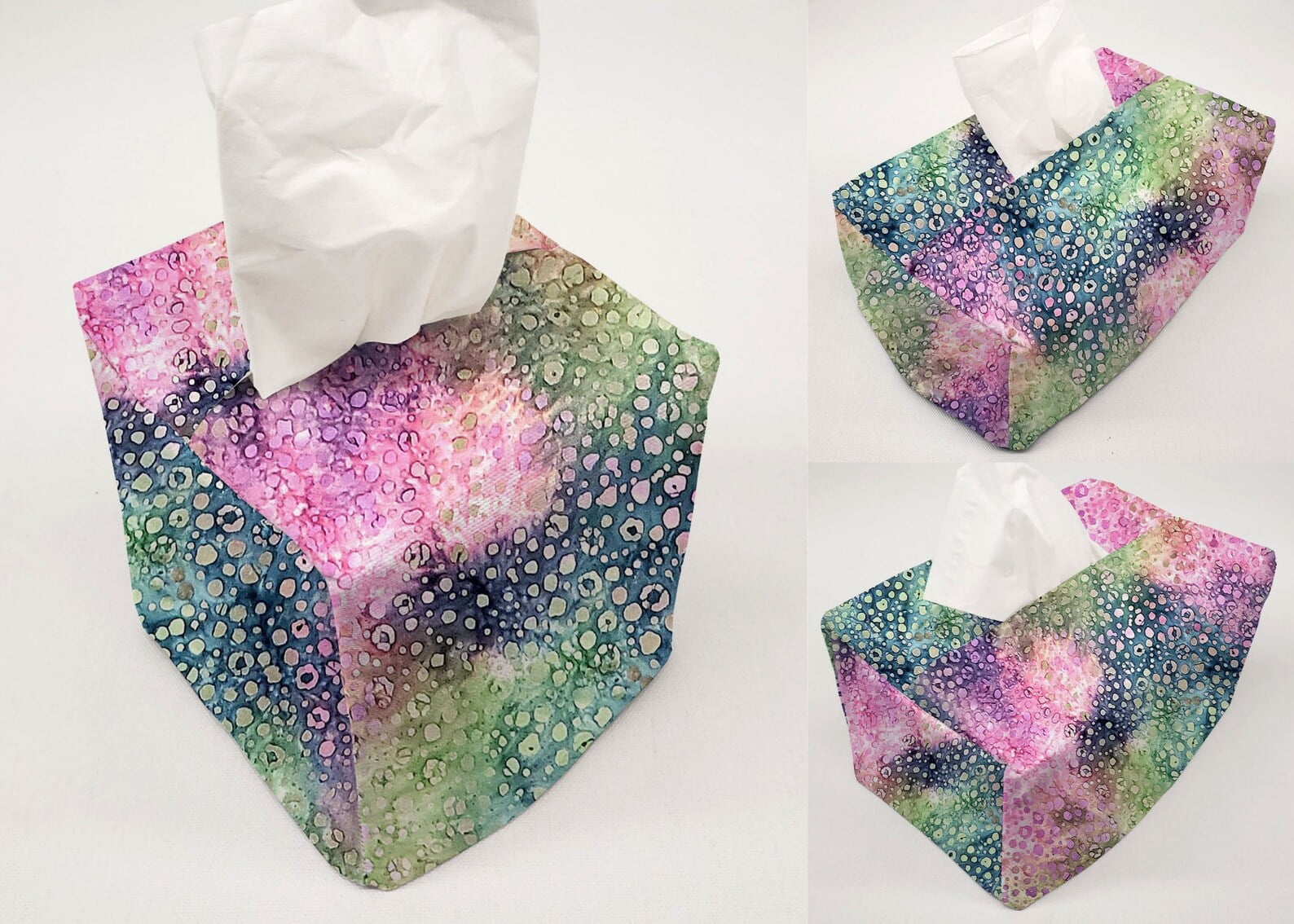 Batik Tie Dye Tissue Box Cover by Penny's Needful Things (Short Rectangle) (Pink Blue Green ...