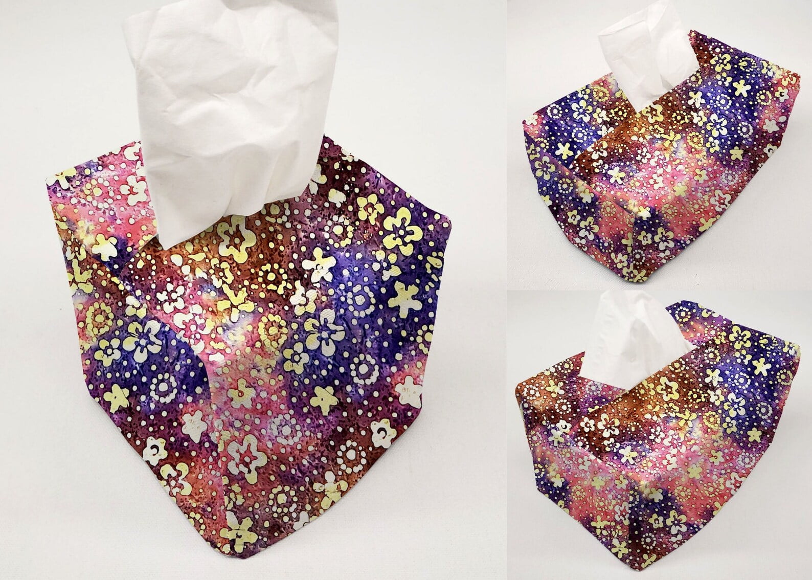 Batik Tie Dye Tissue Box Cover by Penny's Needful Things (Tall Rectangle) (Pink Purple Brown ...