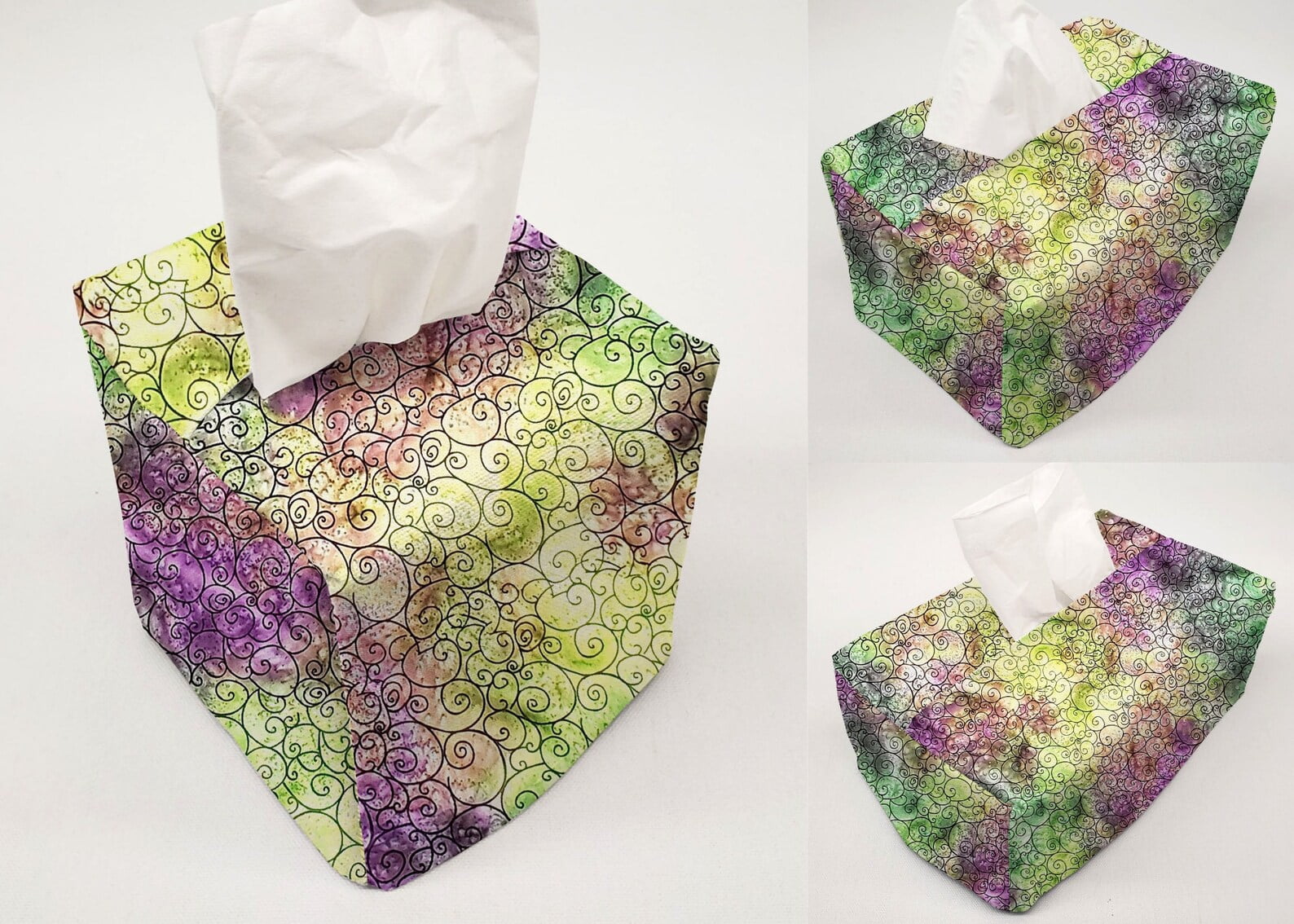 Batik Tie Dye Tissue Box Cover by Penny's Needful Things (Tall Rectangle) (Purple Green Swirl ...