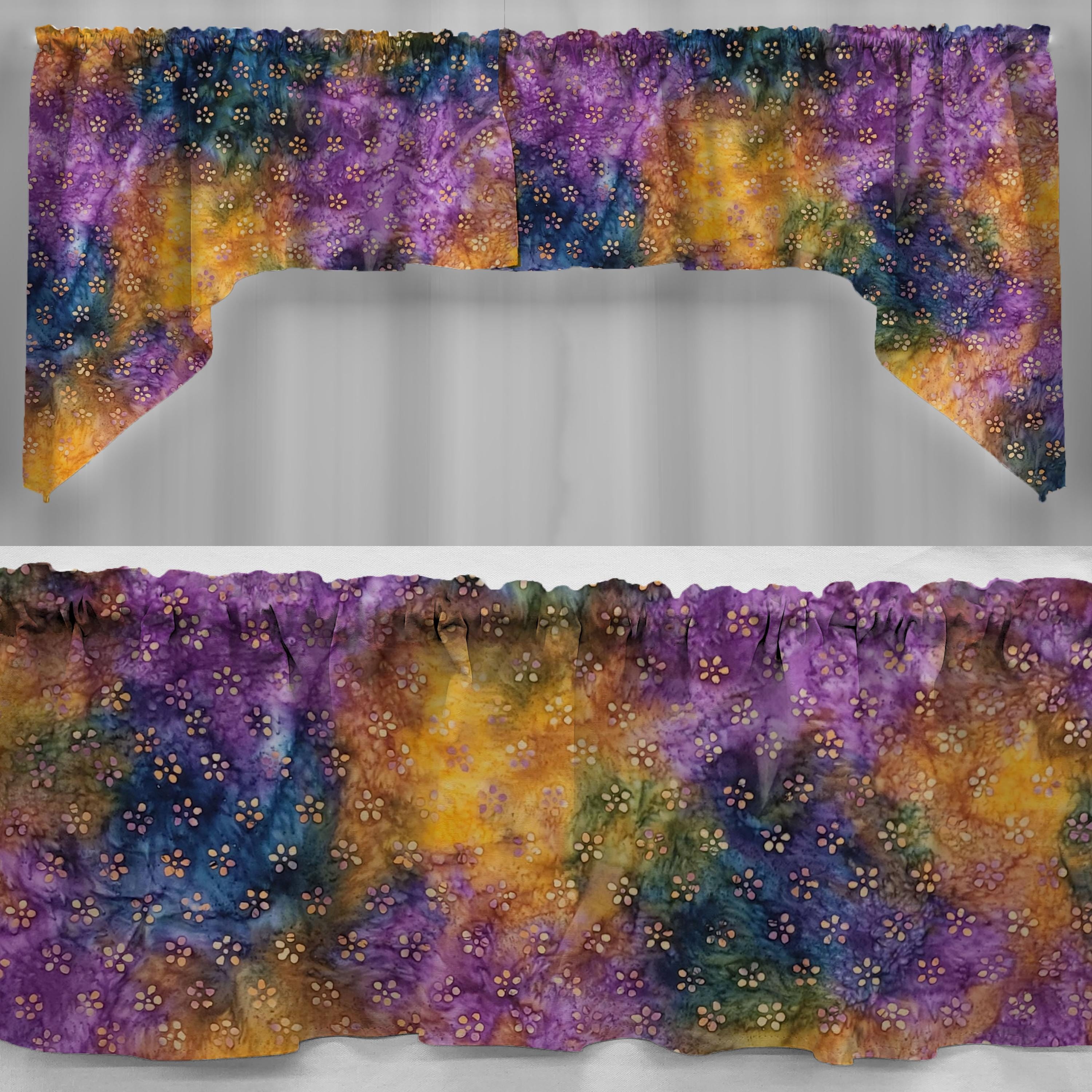 Batik Tie Dye Valances by Penny's Needful Things (Two Valance Panels 12 inches Long LINED ...