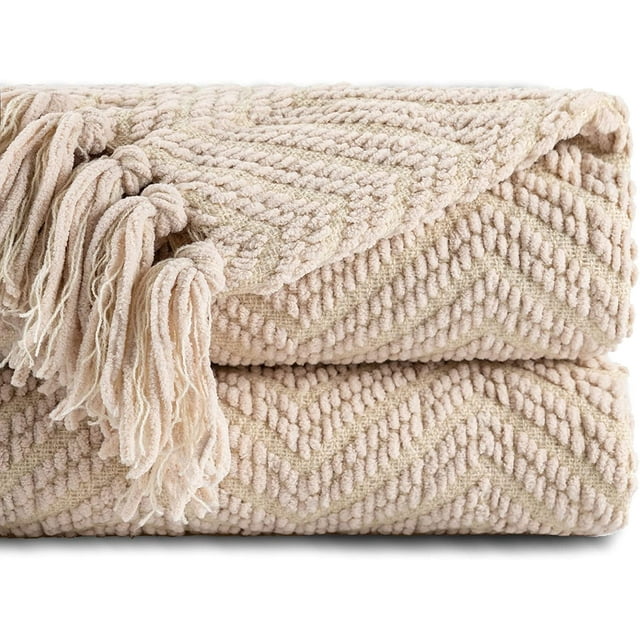 Batilo Beige Throw Blankets,Herringbone Knitted Throw,Neutral Blankets ...