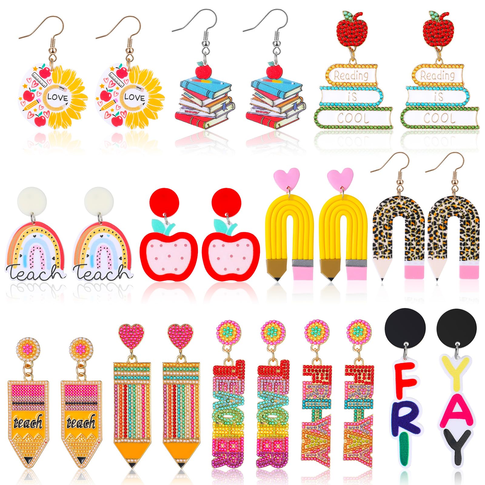 Batiyeer 12 Pairs Teacher Earrings for Women Pencil Earrings Back to ...
