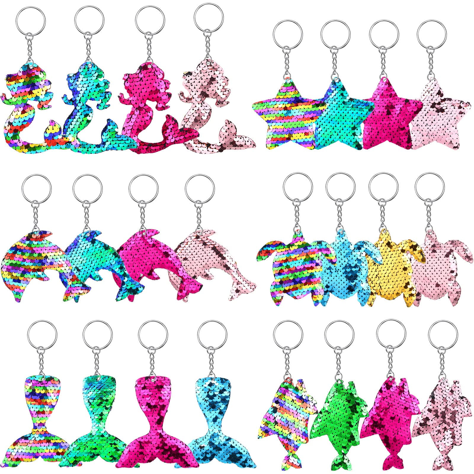Batiyeer 24 Pcs Mermaid MMF7 Sequin Keychains Ocean Theme Kids Keyrings ...
