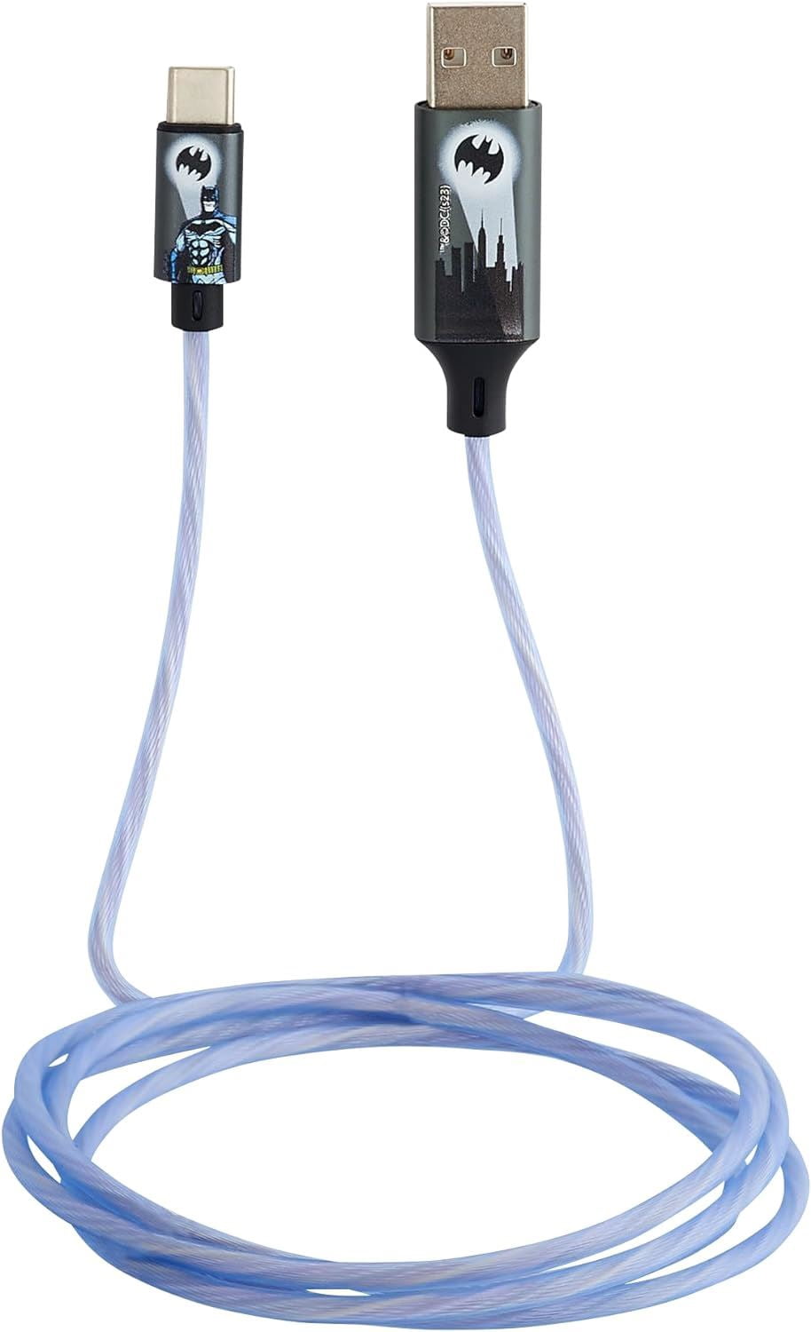 Batman 1.2m USB A to C Charging Cable with Flowing Light Bat Logo ...
