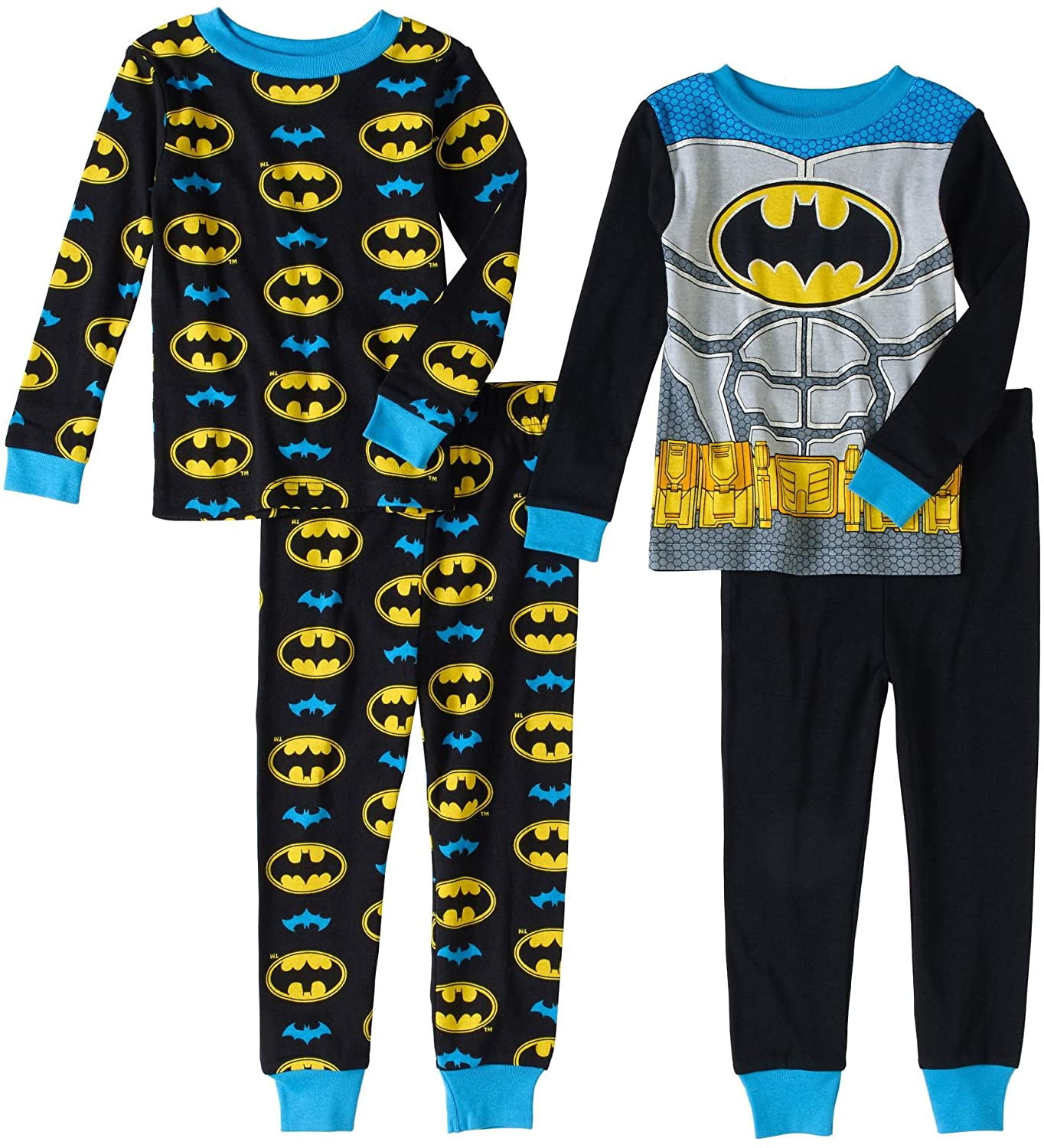 Batman 4 PC Long Sleeve Tight Fit Cotton Pajama Set Boy Size 5T ...
