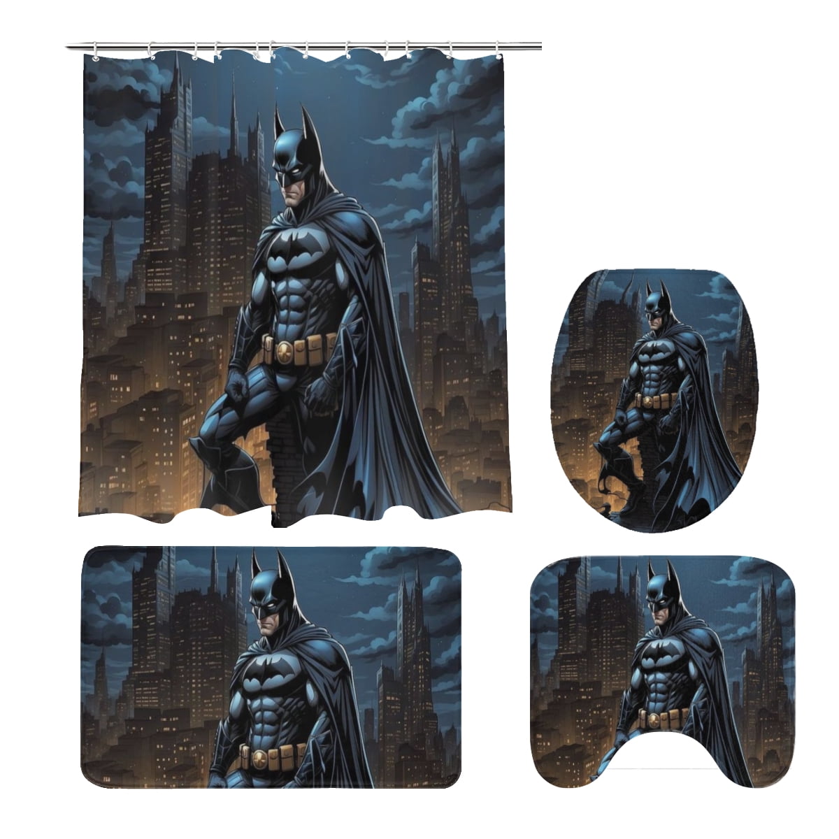 Batman 4-Piece Shower Curtain Set with 12 Hooks with Non-Slip Rug ...