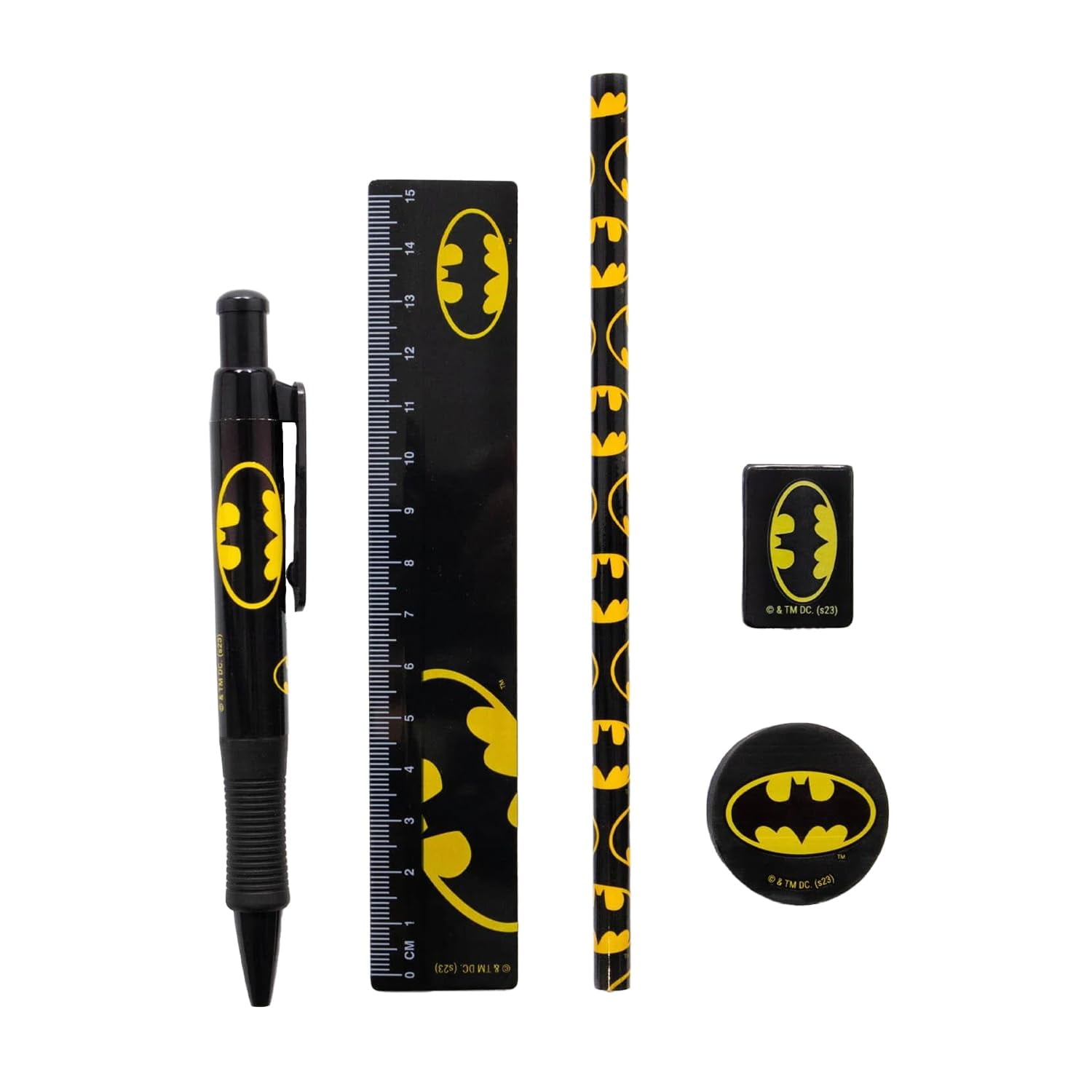 Batman 6 Piece Stationery Set (Bat Symbol Design) with Ballpoint Pen ...