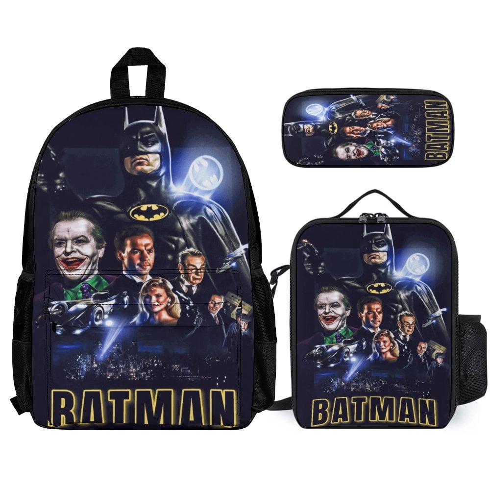 Batman Backpacks 3 Piece Set Bookbag with Lunch Bag And Pencil Case ...