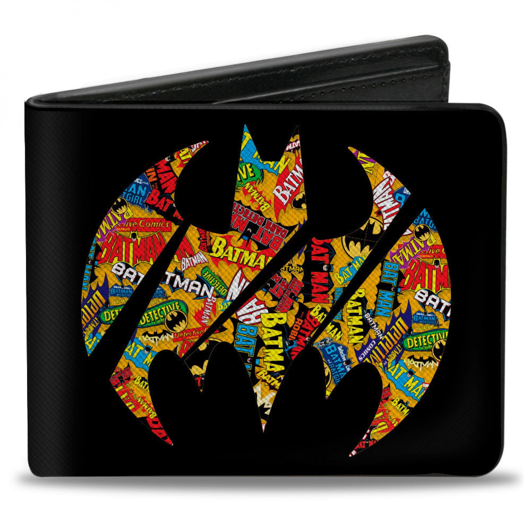 DC Comics Wallet, Bifold, Bat Signal Black Multi Color Logos Stacked ...