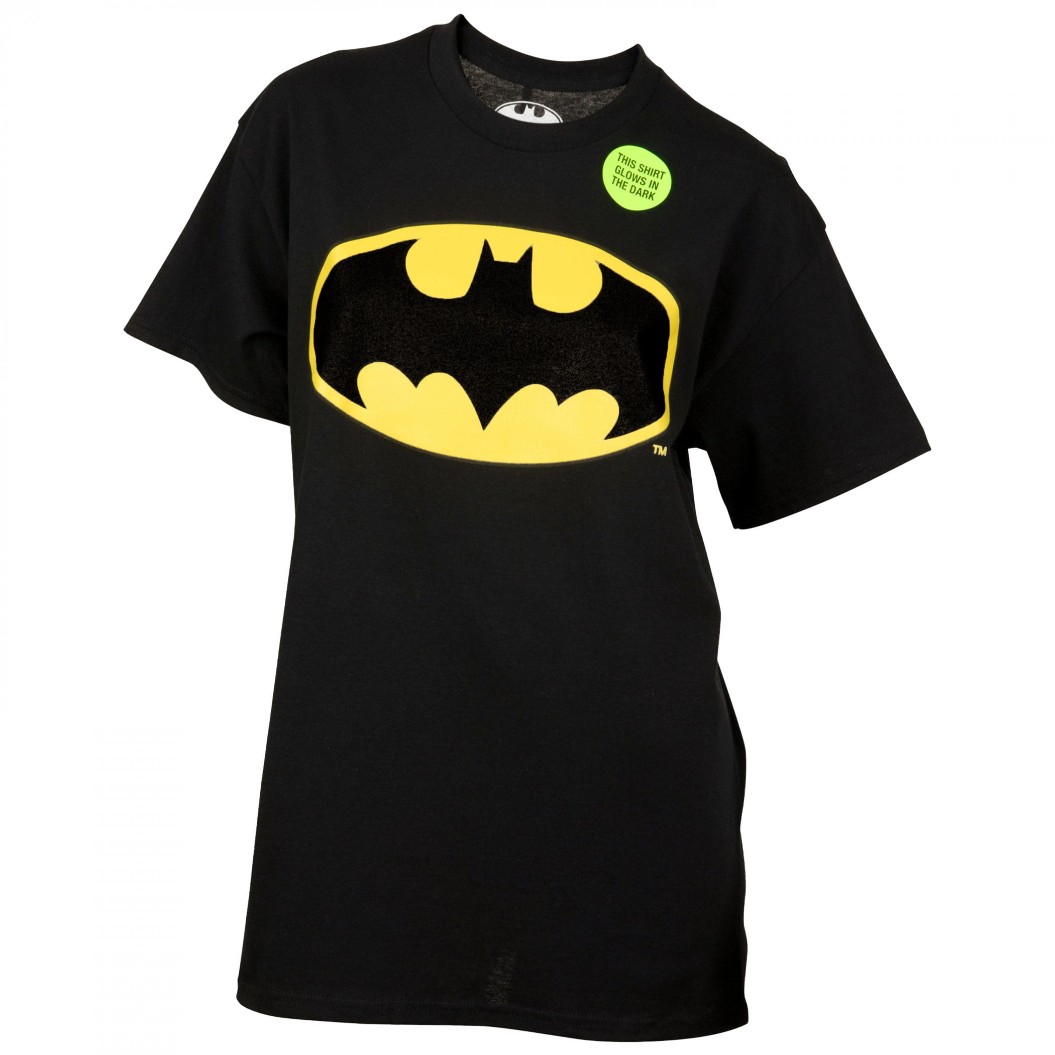 Batman 869621-xlarge Batman Logo Juniors Crew Glow in the Dark Cotton T ...