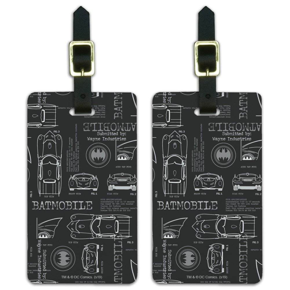 Batman Batmobile Blueprint Pattern Luggage ID Tags Suitcase Carry-On ...
