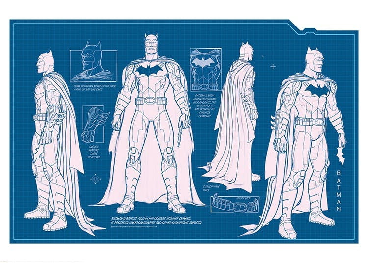 Batman™ - Batsuit Blueprint Print Wall Art, Modern Wall Decor For ...