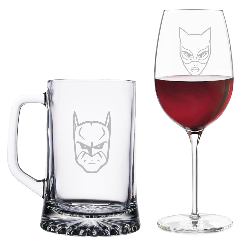 Batman Beer Mug and Catwoman Wine Glass Set - Walmart.com