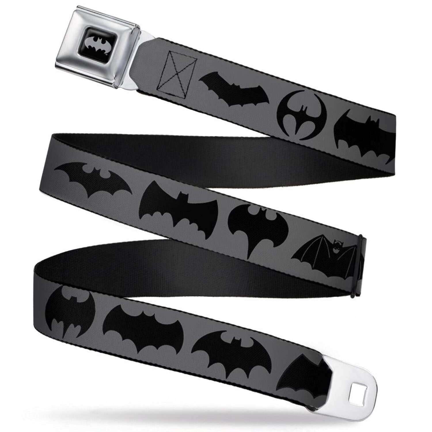 DC Comics Belt, Seatbelt Buckle Belt, Bat Logo Transitions Gray Black ...