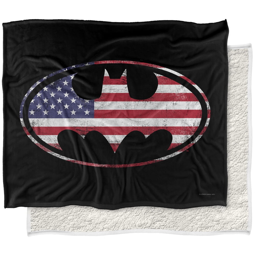 Batman Blanket, 50"x60", American Flag Bat Logo Silky Touch Sherpa Back ...