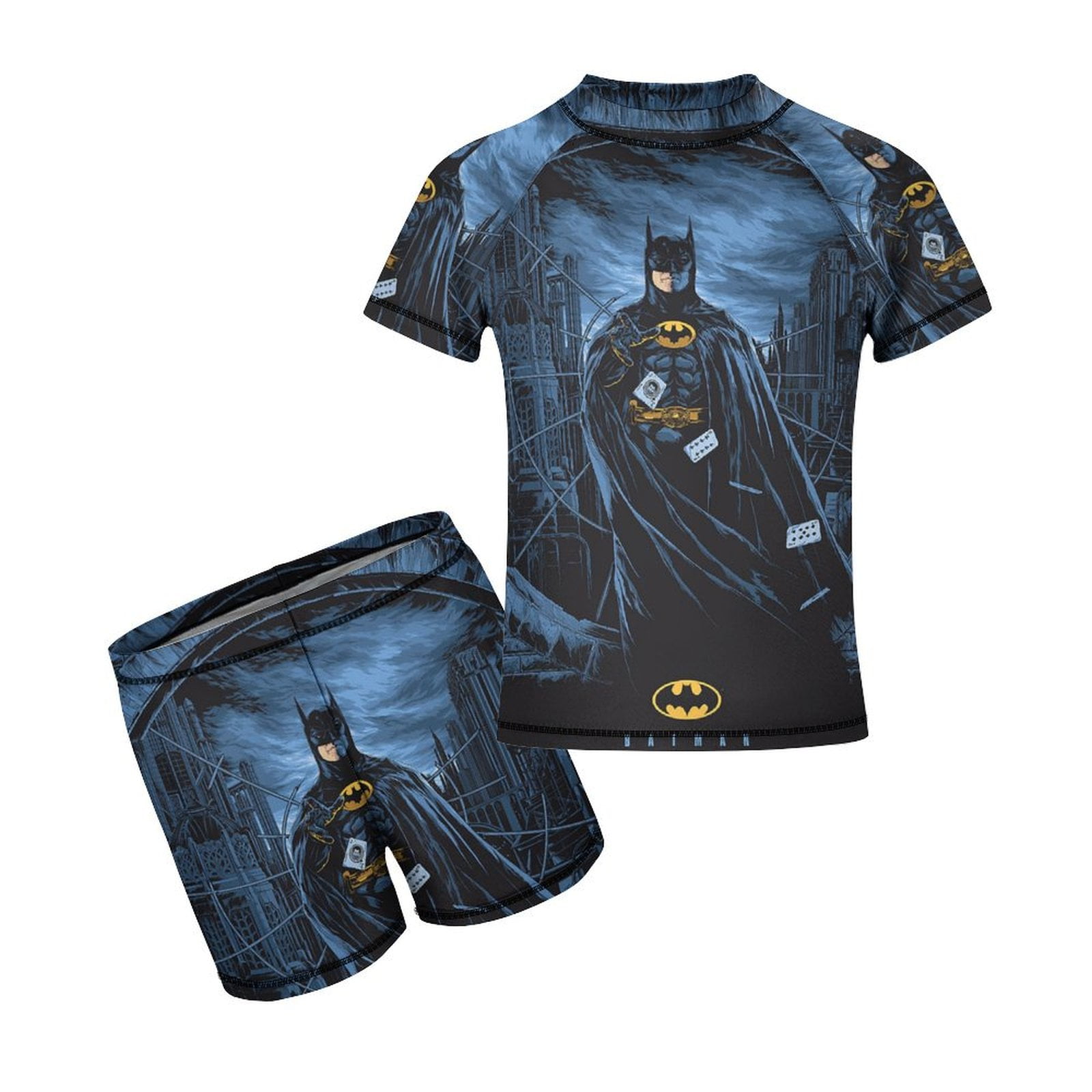 Batman Boys 2-Piece Swimsuit Set, Short Sleeve Rash Guard & Swim Trunks ...
