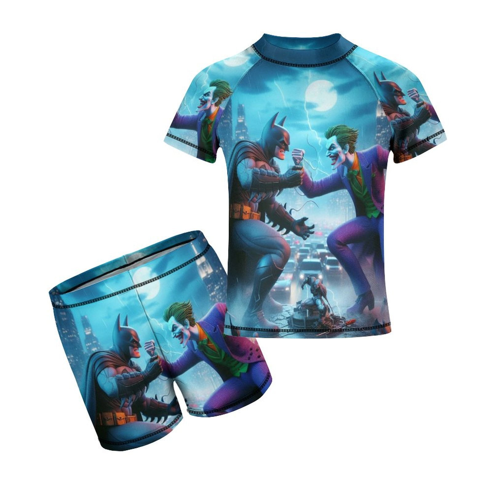 Batman Boys 2-Piece Swimsuit Set, Short Sleeve Rash Guard & Swim Trunks ...