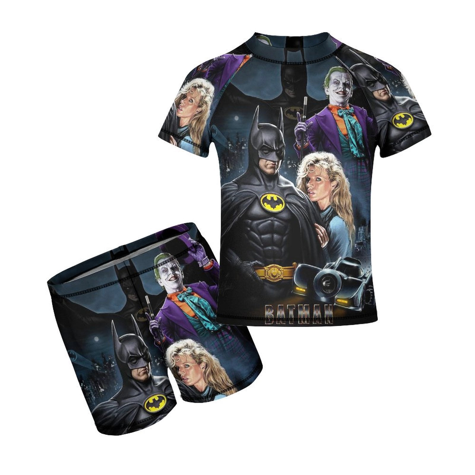 Batman Boys 2-Piece Swimsuit Set, Short Sleeve Rash Guard & Swim Trunks ...