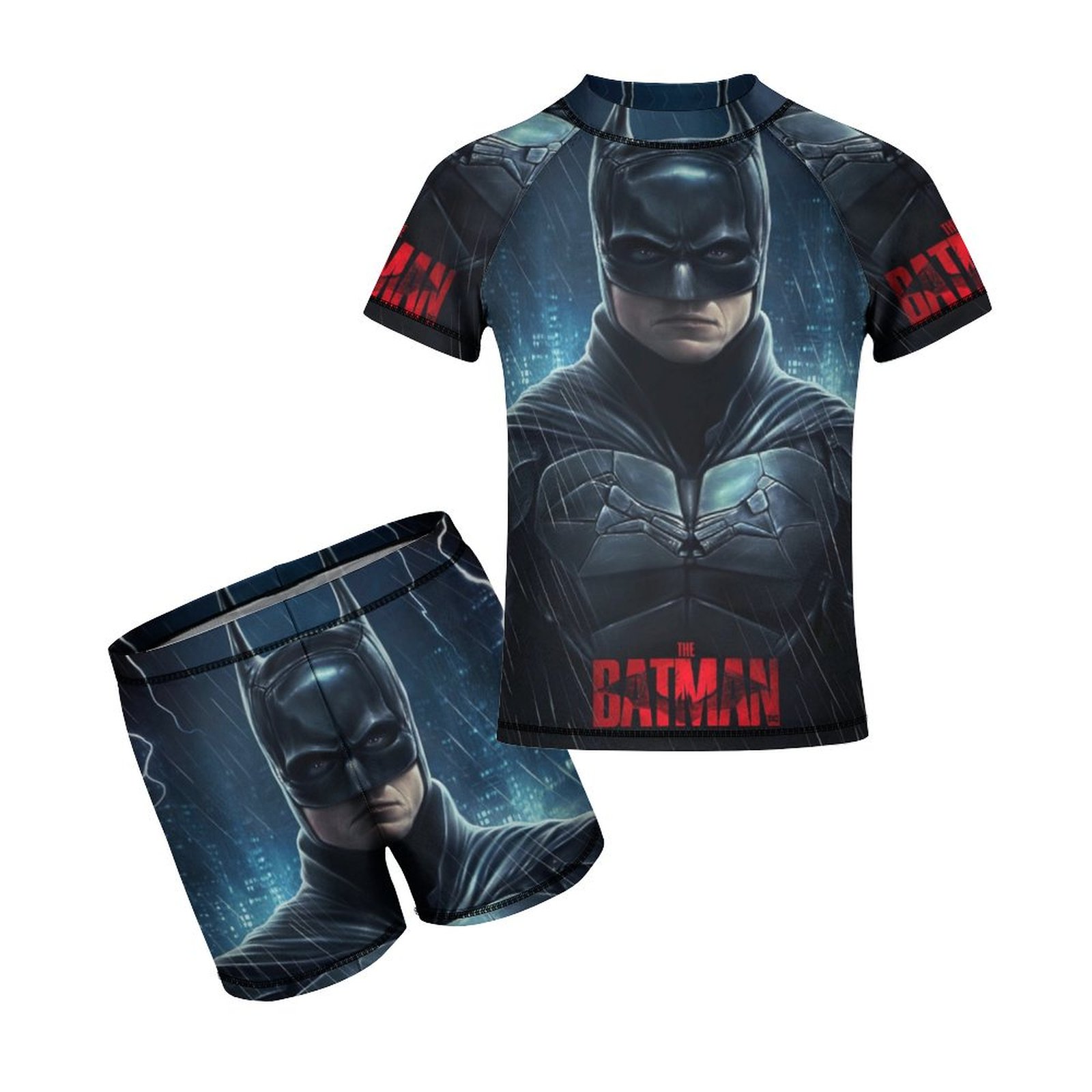 Batman Boys 2-Piece Swimsuit Set, Short Sleeve Rash Guard & Swim Trunks ...