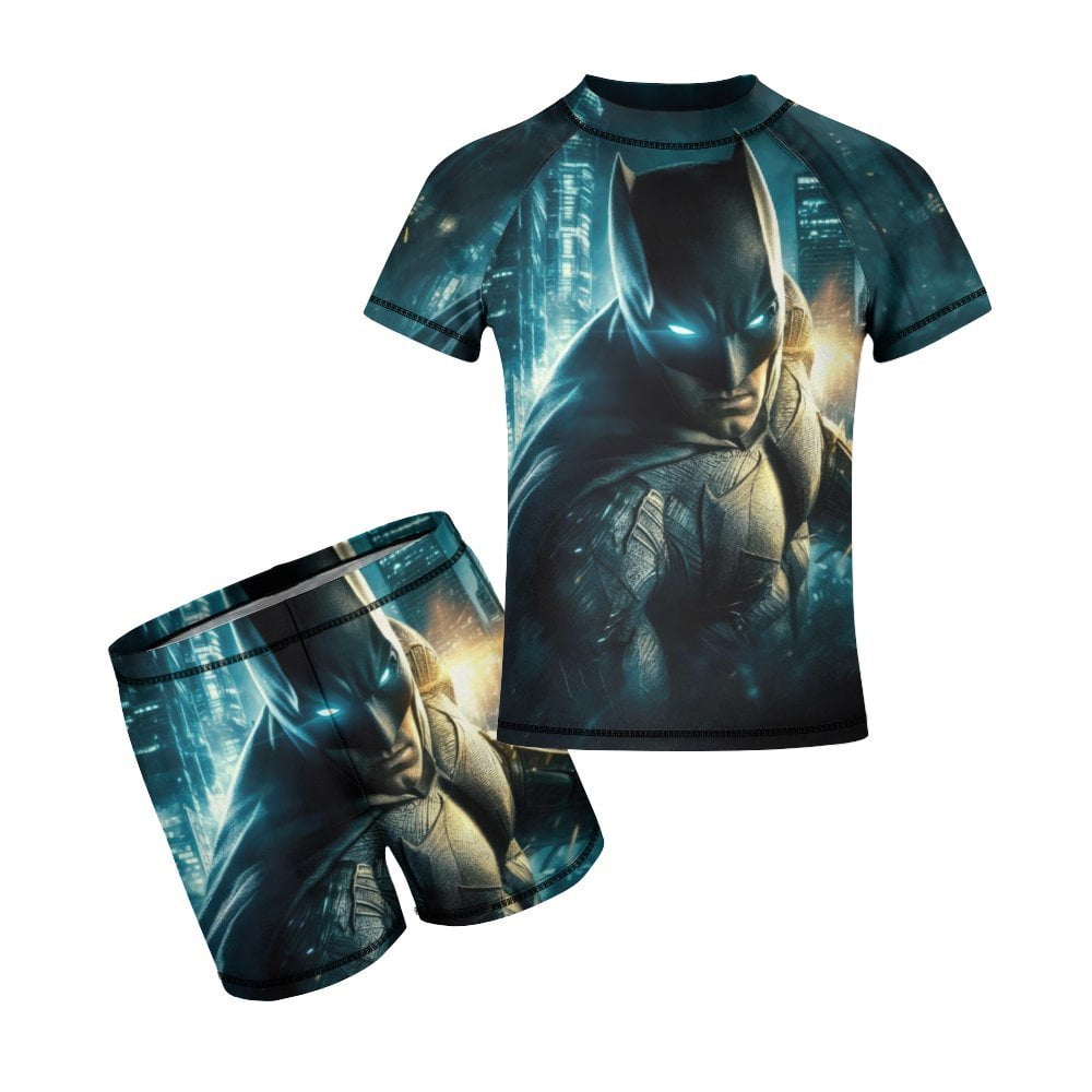 Batman Boys 2-Piece Swimsuit Set, Short Sleeve Rash Guard & Swim Trunks ...
